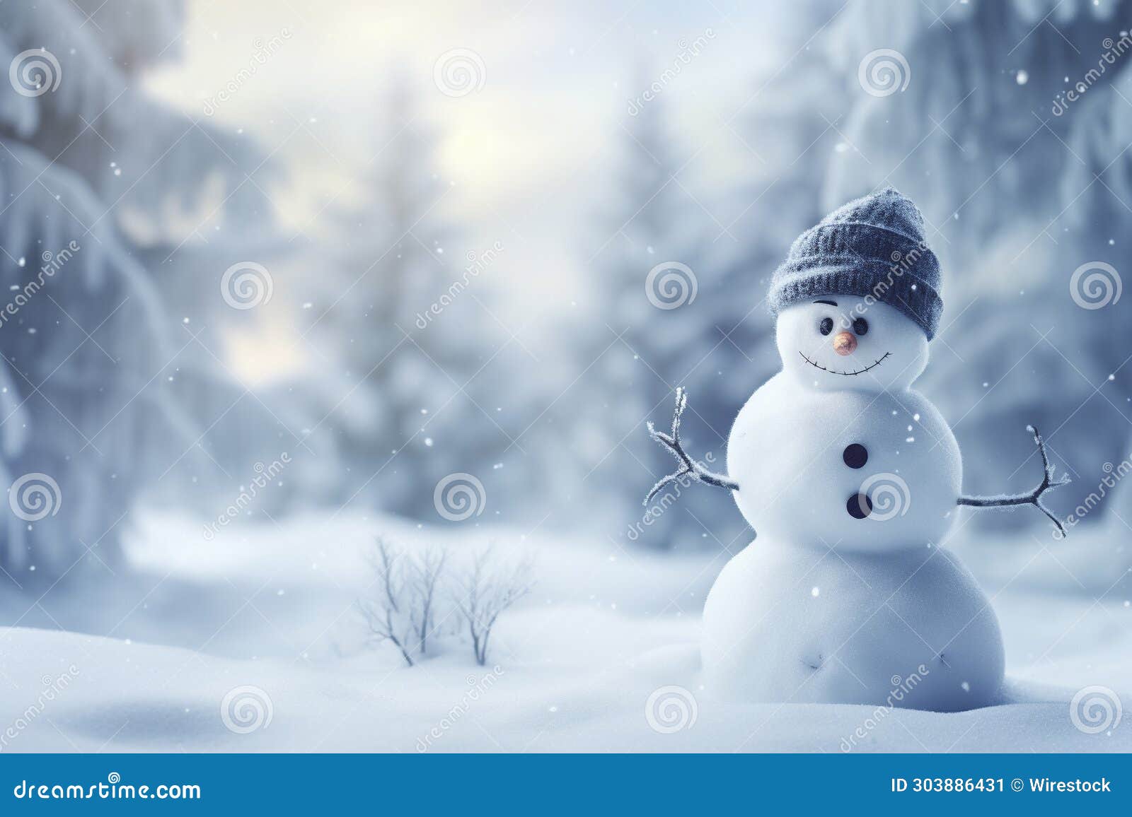 A Snowman Made from Trees and Snow Falling Down the Sides Stock Image ...