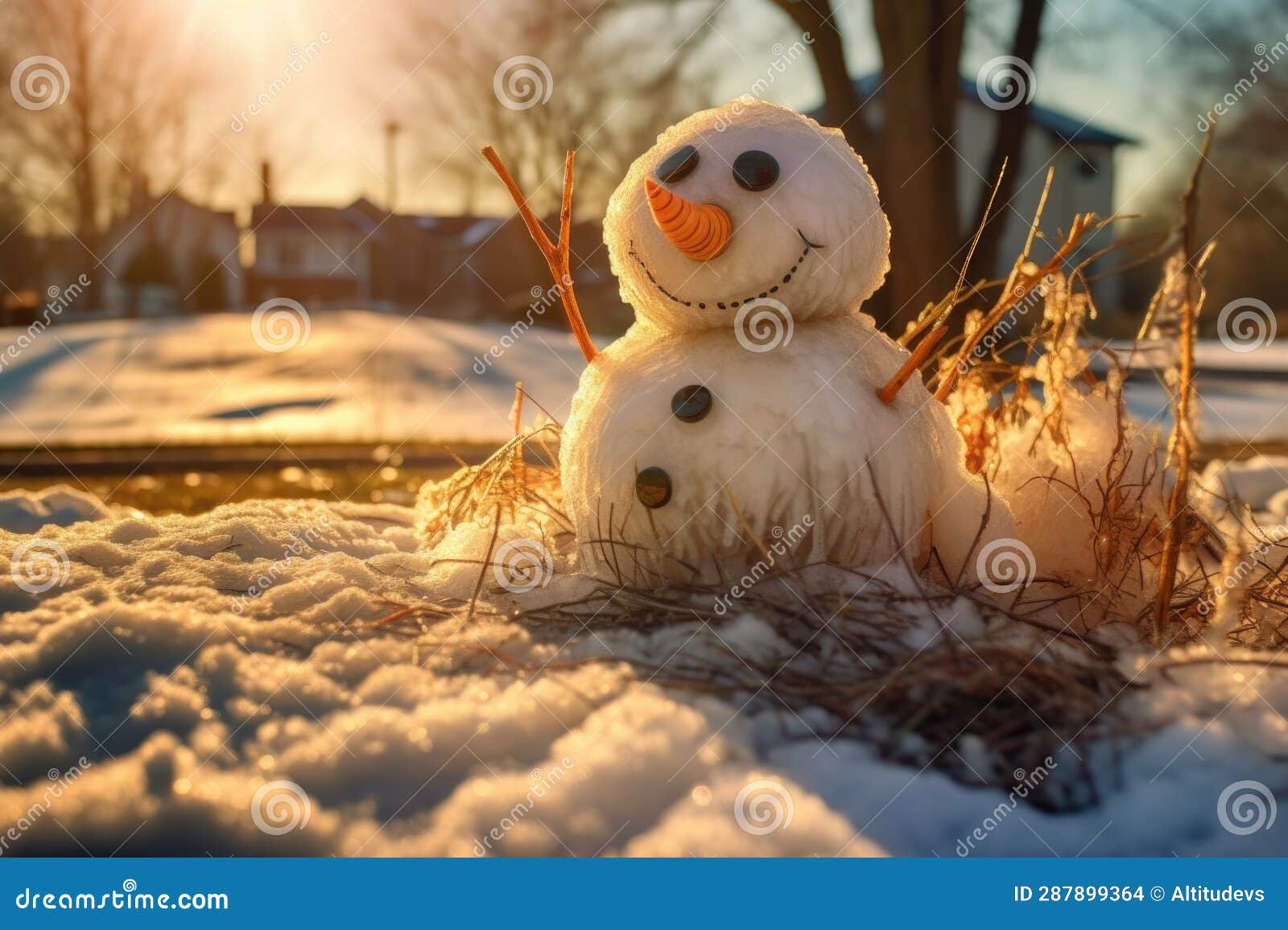 Snowman Melting in the Sunlight, Signaling Springtime Stock ...