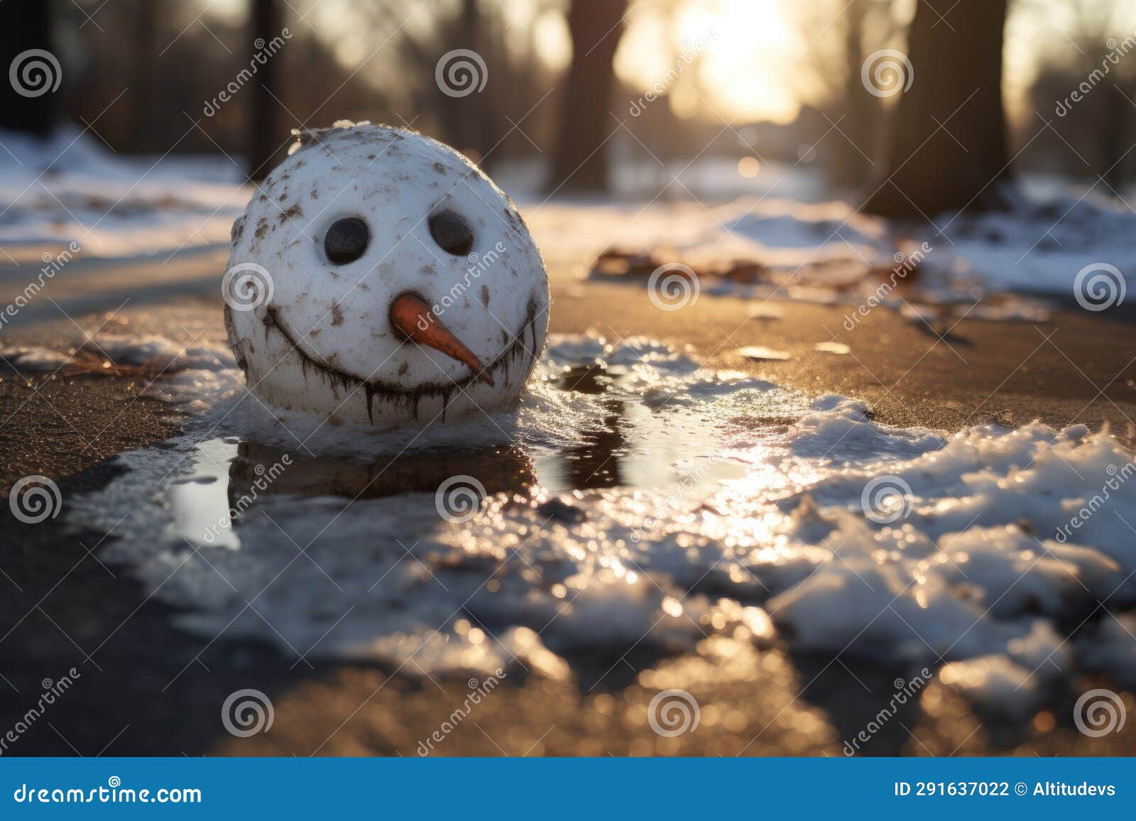 A Snowman Melting Under Daylight Stock Photo - Image of concept ...