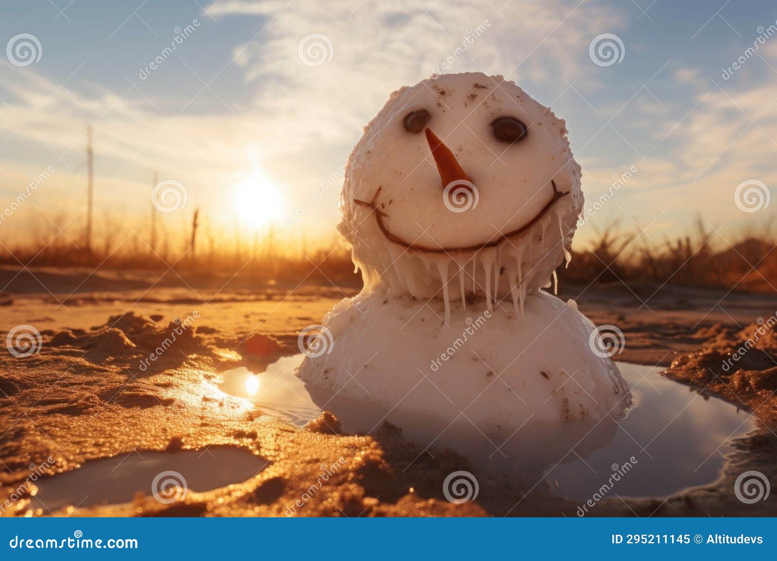 A Snowman Melting Under the Sun Stock Illustration - Illustration of ...