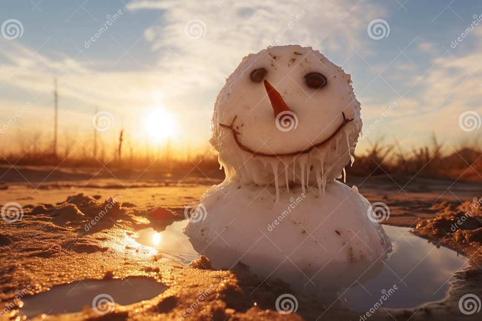 A Snowman Melting Under the Sun Stock Illustration - Illustration of ...