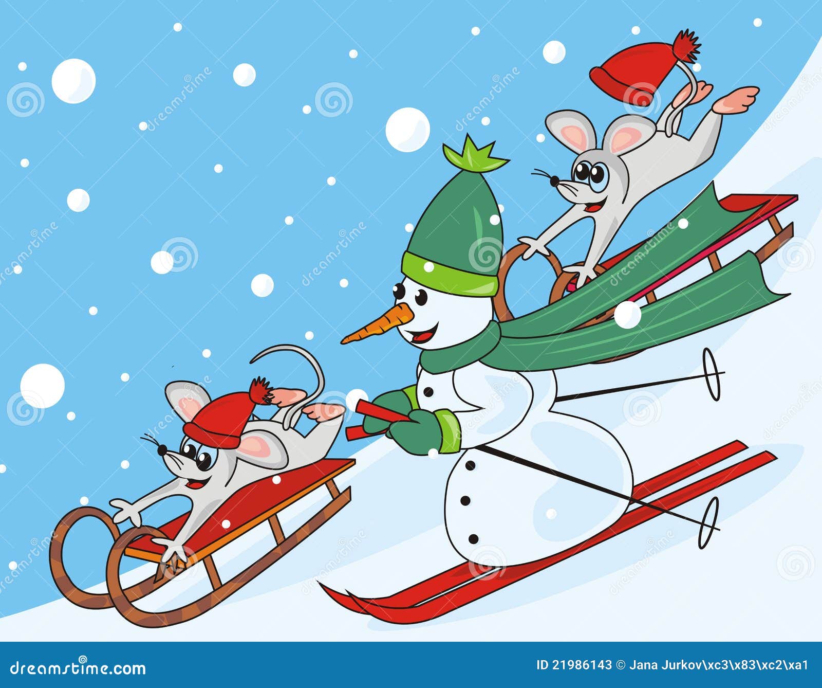 Snowman and mice stock vector. Illustration of card, humorous - 21986143
