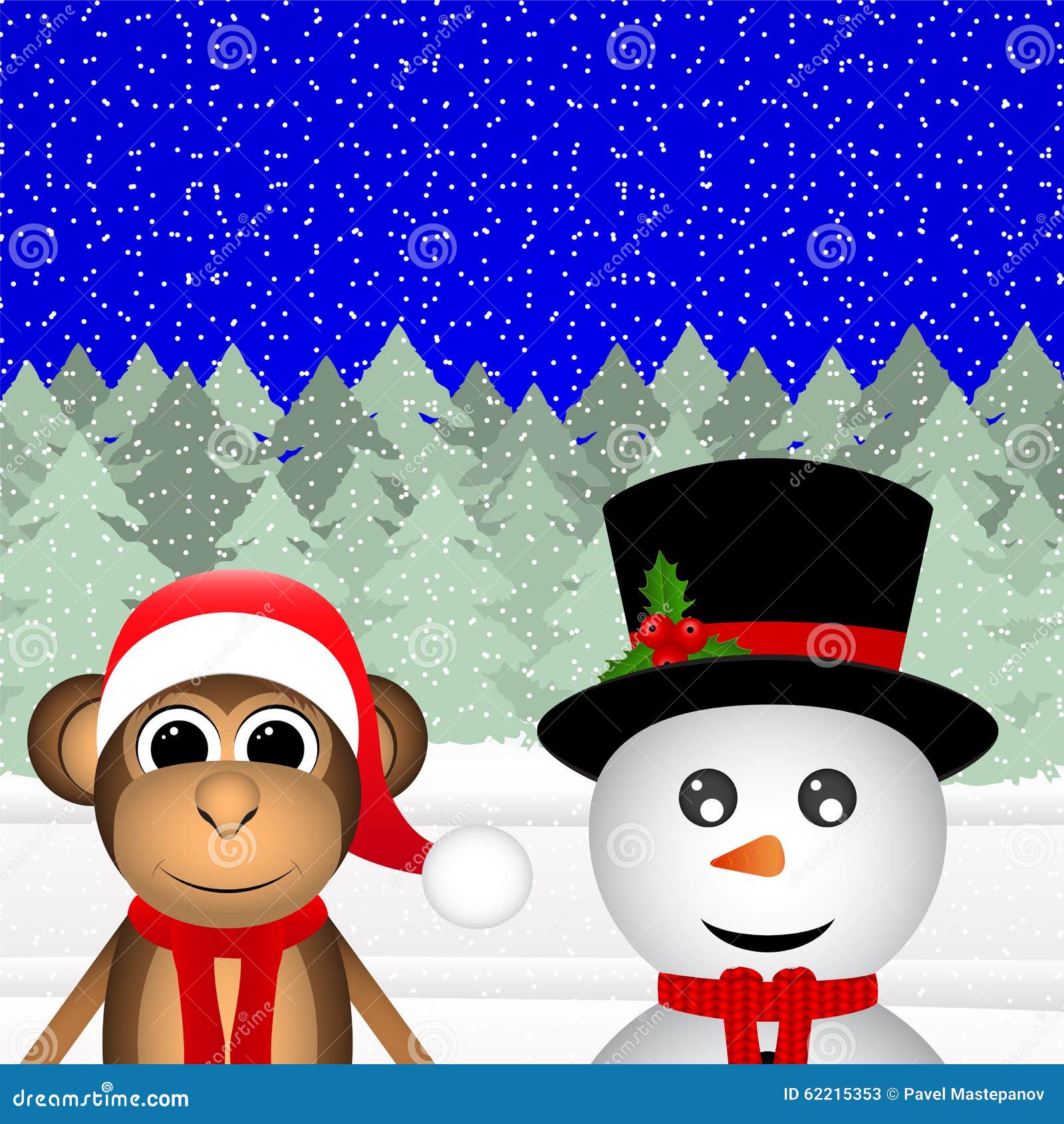 Snowman and a monkey stock illustration. Illustration of celebration ...
