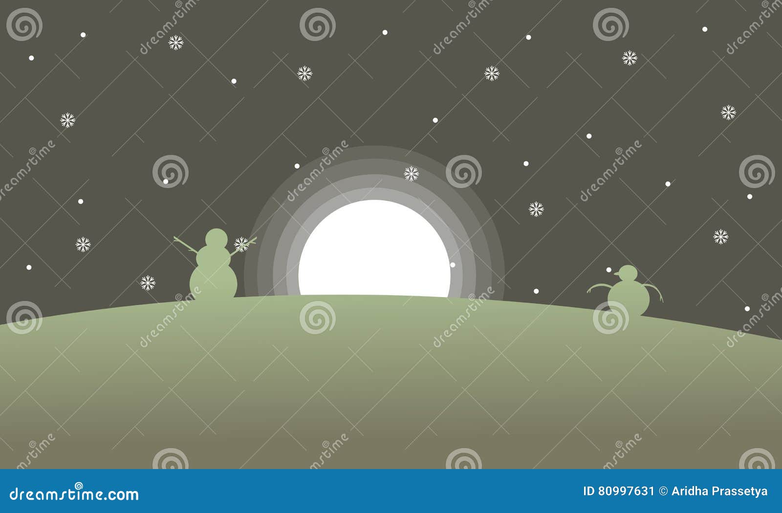 Snowman with Moon Scenery at Night Stock Vector - Illustration of cold ...