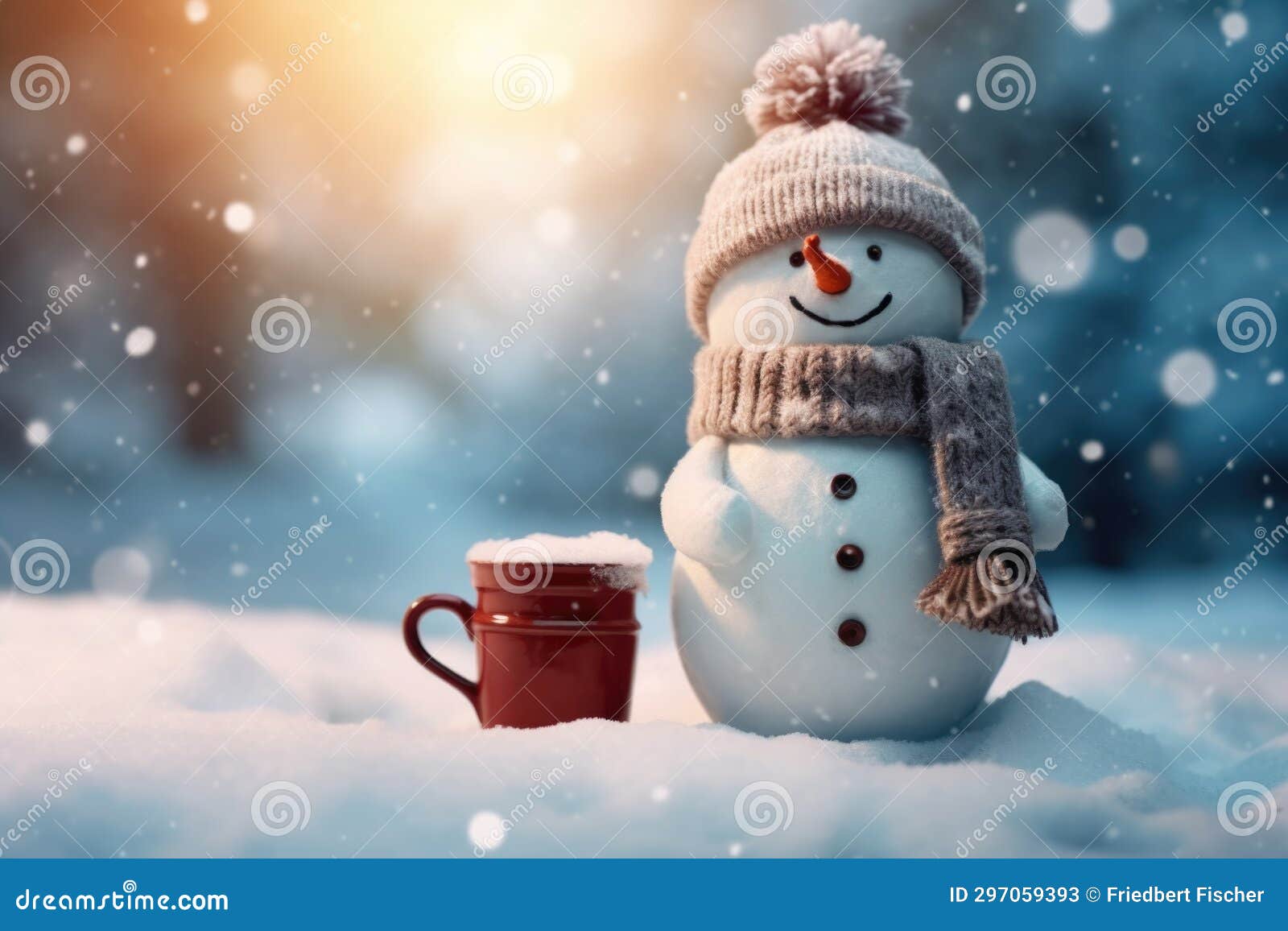 A Snowman Next To a Cup of Coffee Stock Illustration - Illustration of ...