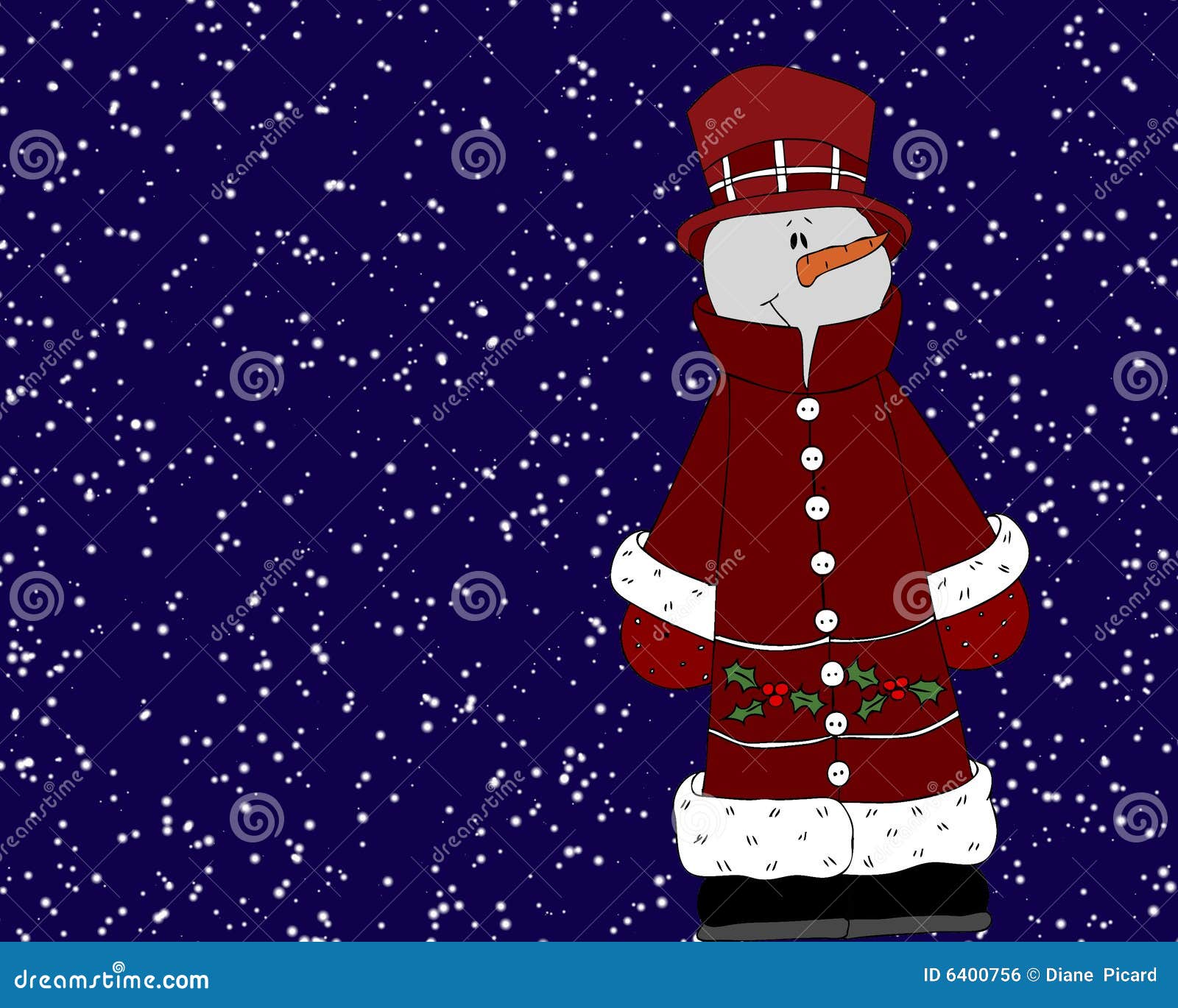 Snowman at night stock illustration. Illustration of beautiful - 6400756