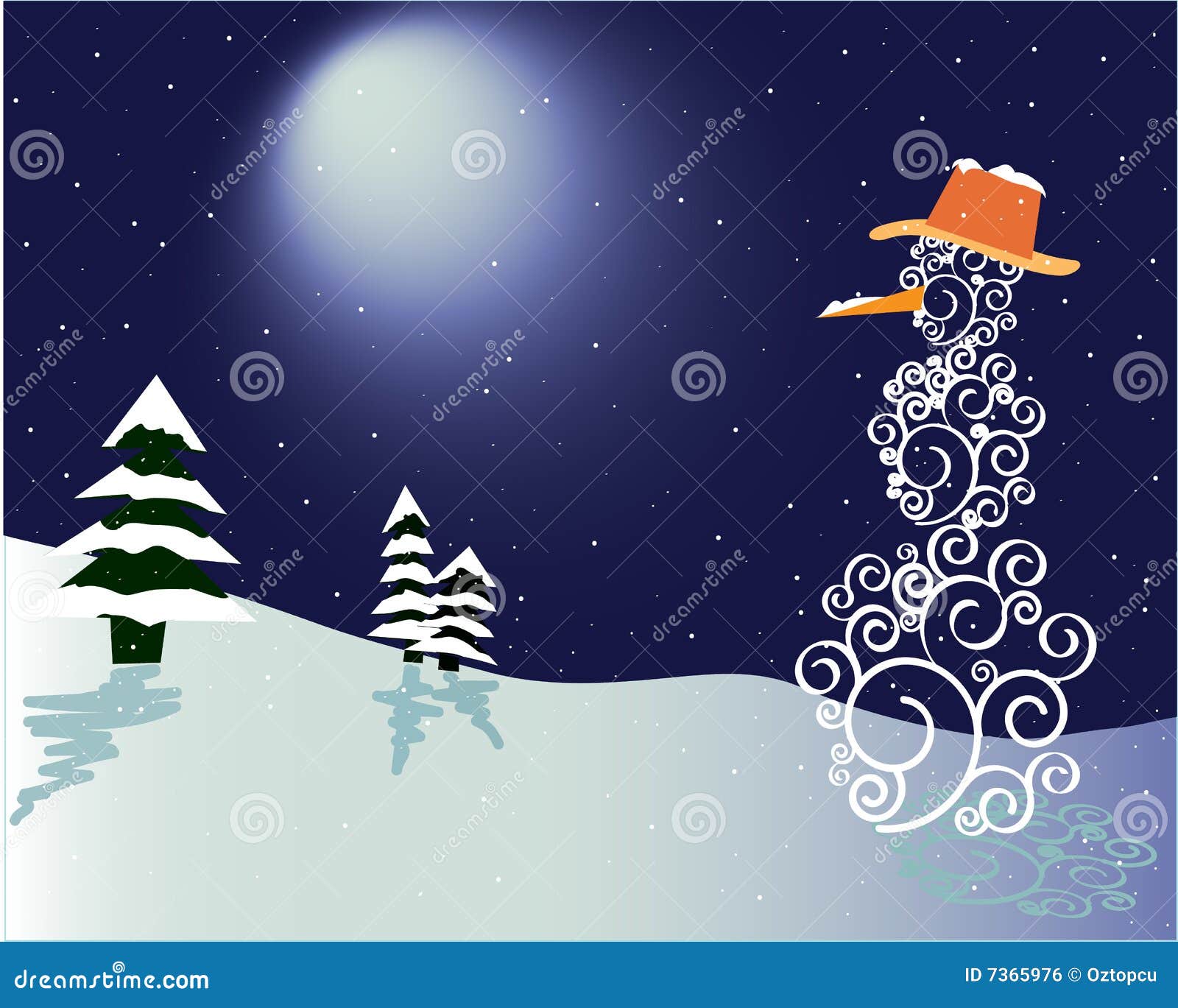 Snowman at night stock vector. Illustration of holiday - 7365976