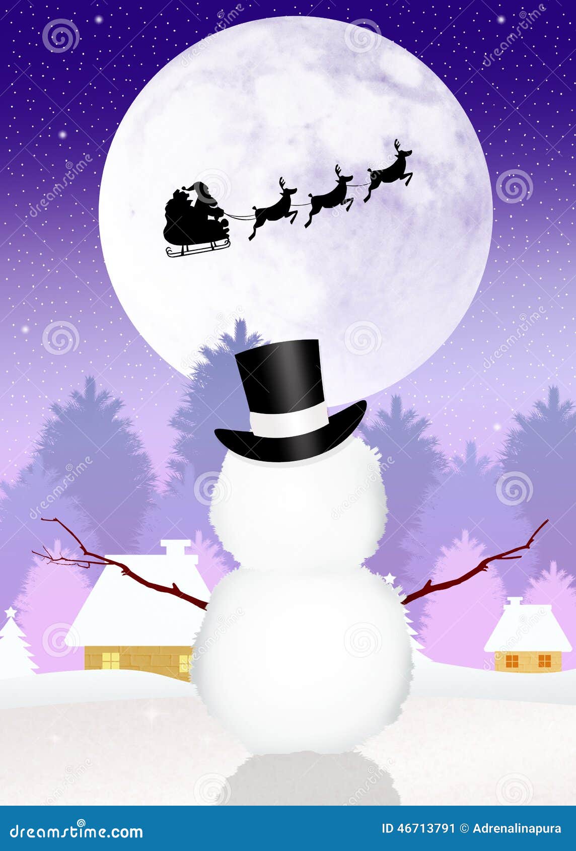 Snowman in the night stock illustration. Illustration of funny - 46713791