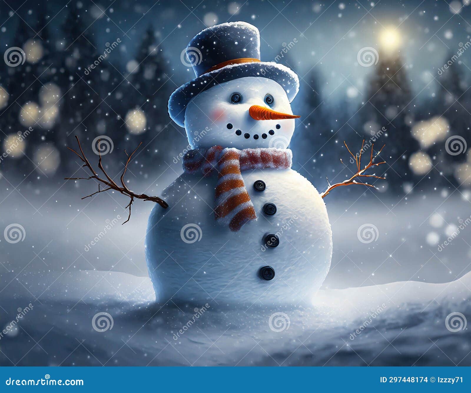 Snowman in the Night. Winter Snowy Scene with Copy Space Stock ...