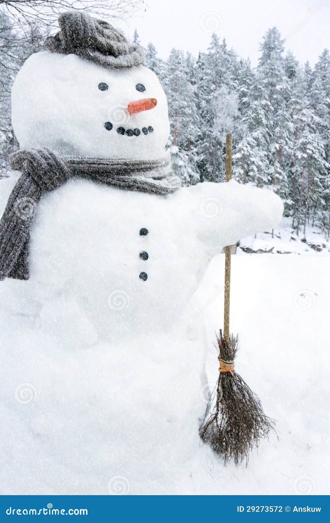 Snowman Outside in Snowfall Stock Photo - Image of headshot, carrot ...