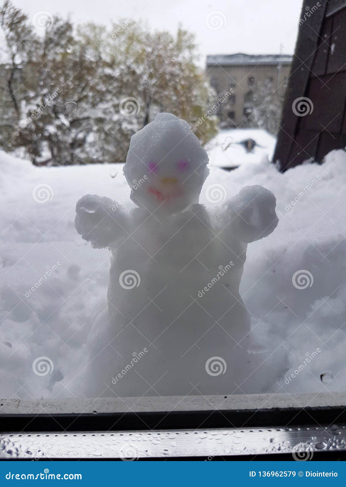Snowman Outside the Window. Stock Image - Image of winter, nature ...