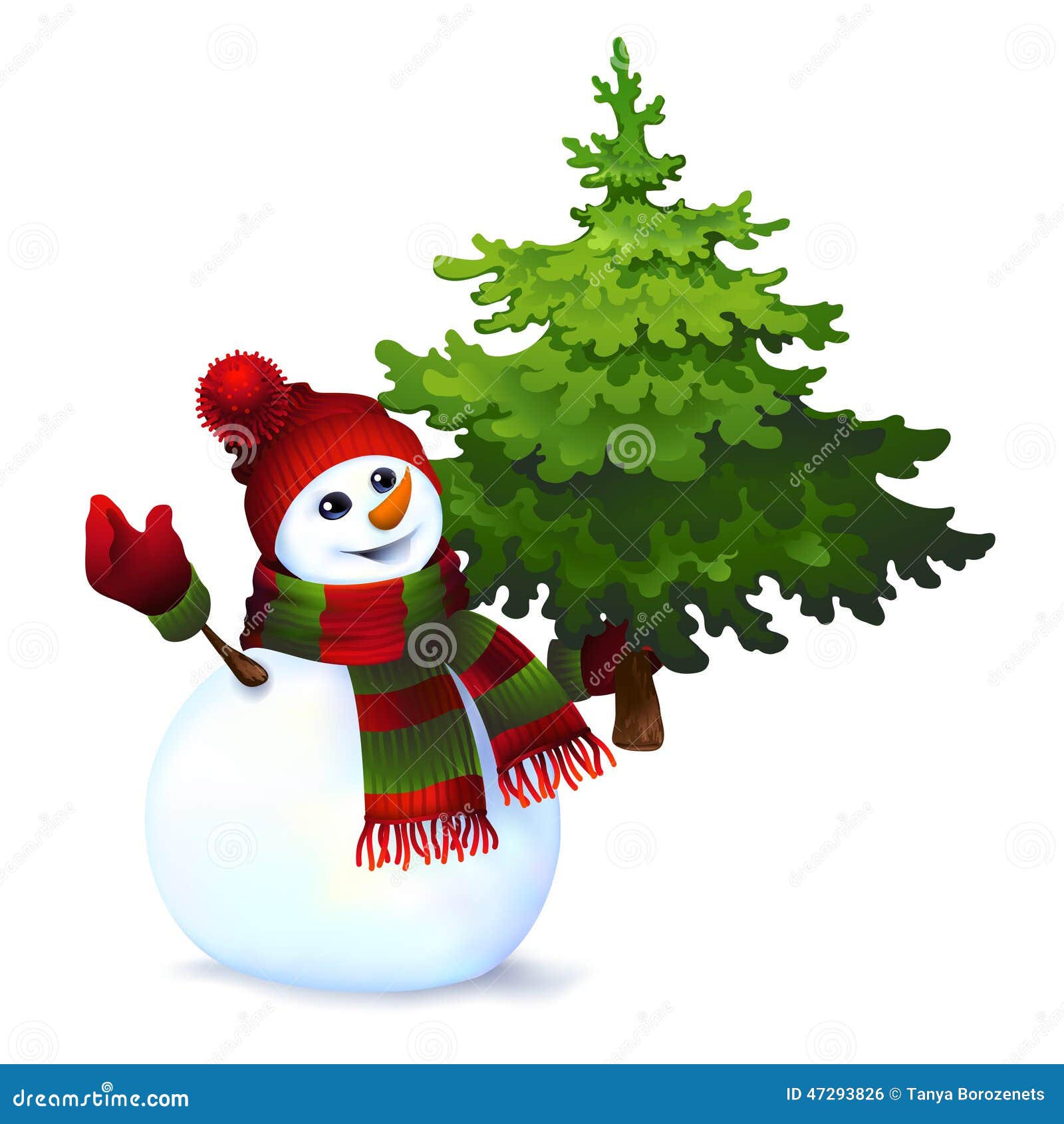 Snowman with pine tree stock vector. Illustration of frost - 47293826