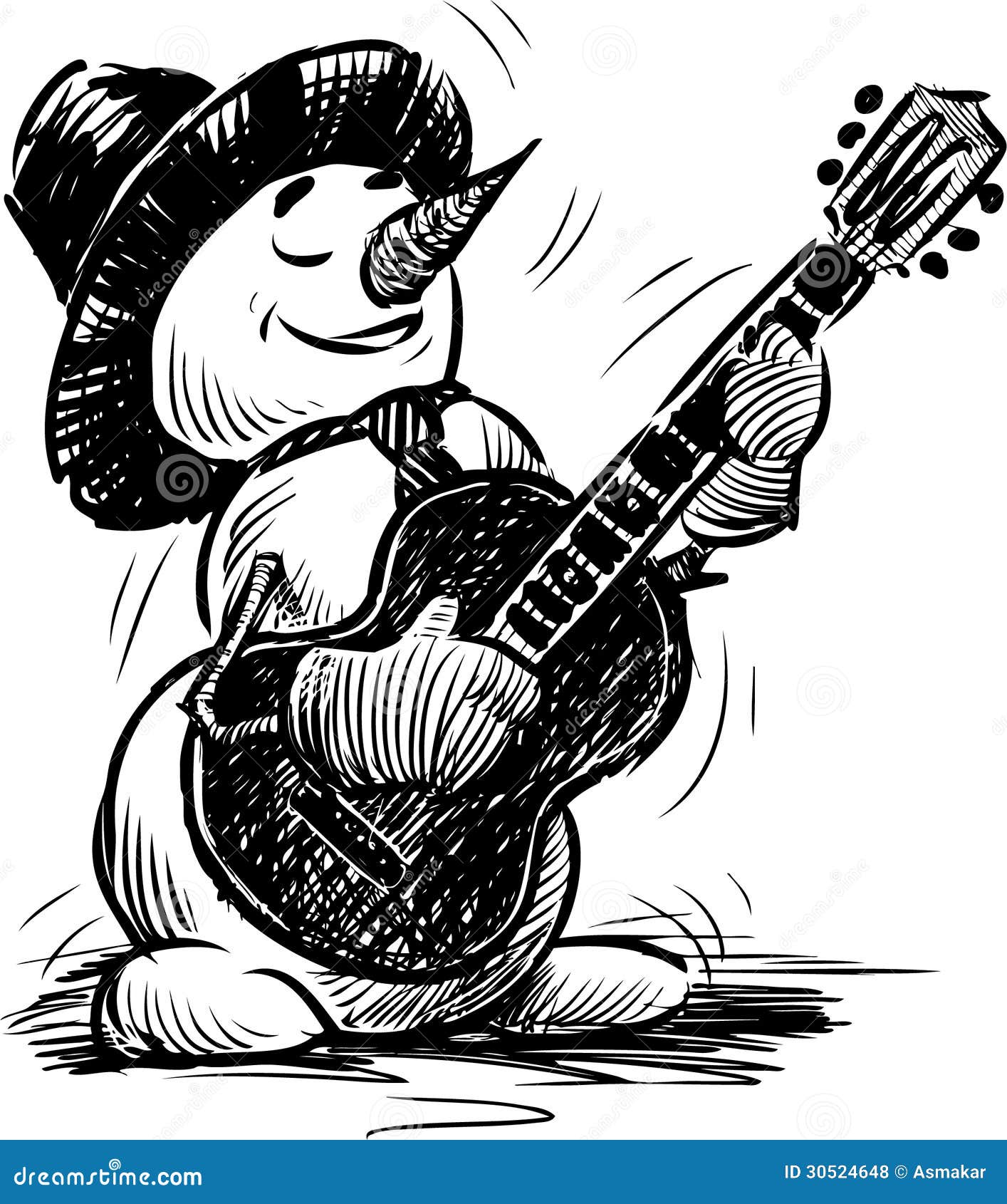 Snowman playing the guitar stock vector. Illustration of musician ...