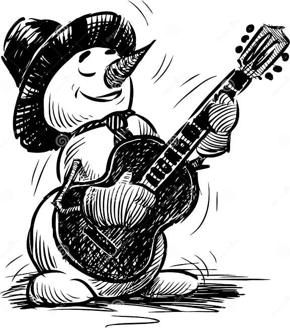 Snowman playing the guitar stock vector. Illustration of musician ...