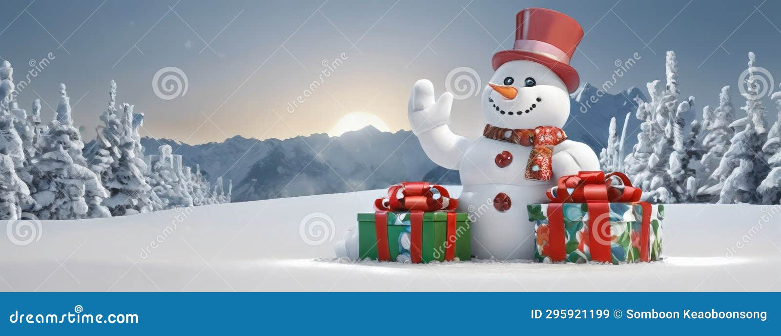 Snowman with Presents - Christmas and Gift Box on Snow Land Stock Image ...