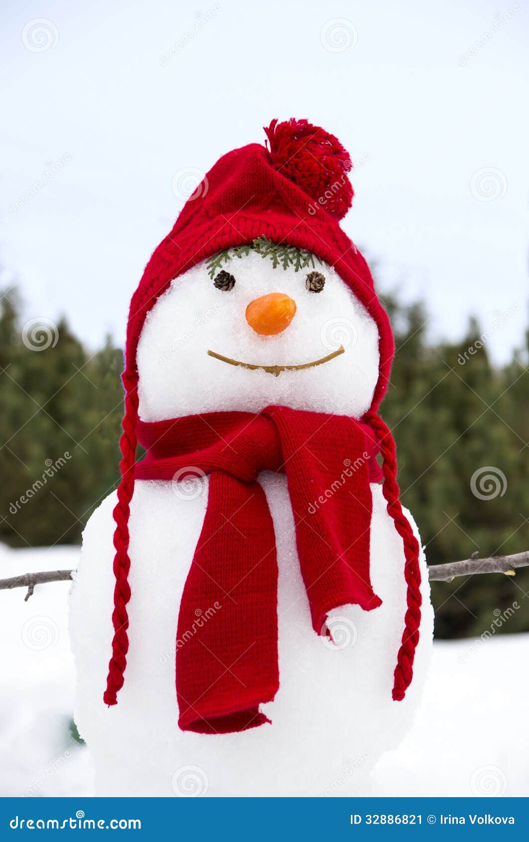Snowman with a red hat stock image. Image of cold, snow - 32886821
