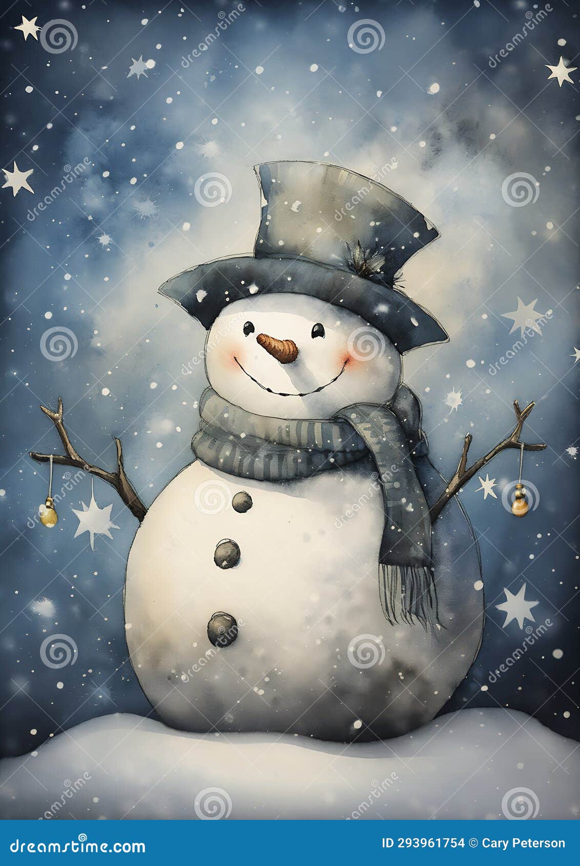 Magical Winter Portrait: Cozy Snowman with Hat and Scarf on Fros Stock ...