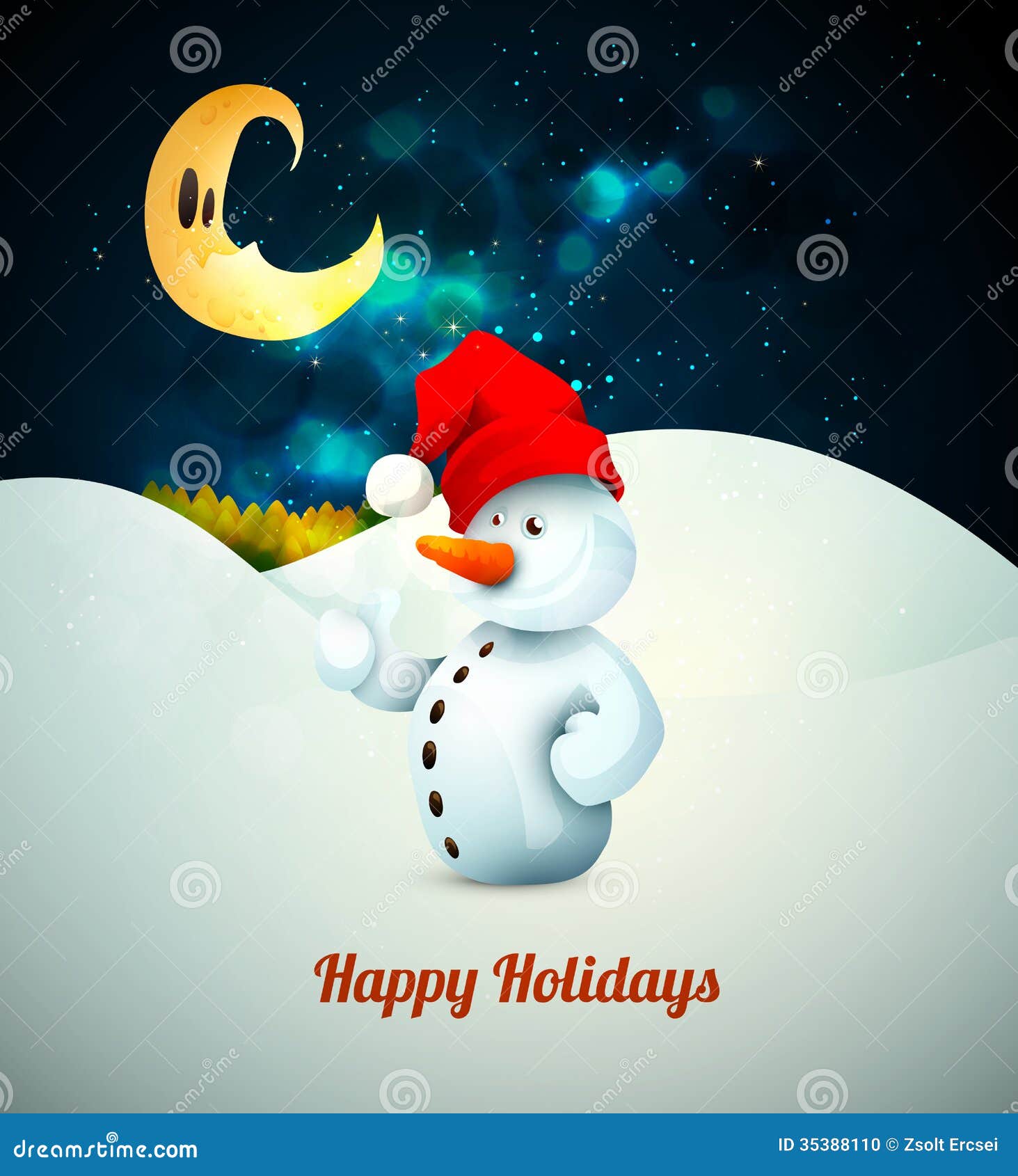 Snowman with Santas Hat in Frozen Winter Stock Vector - Illustration of ...