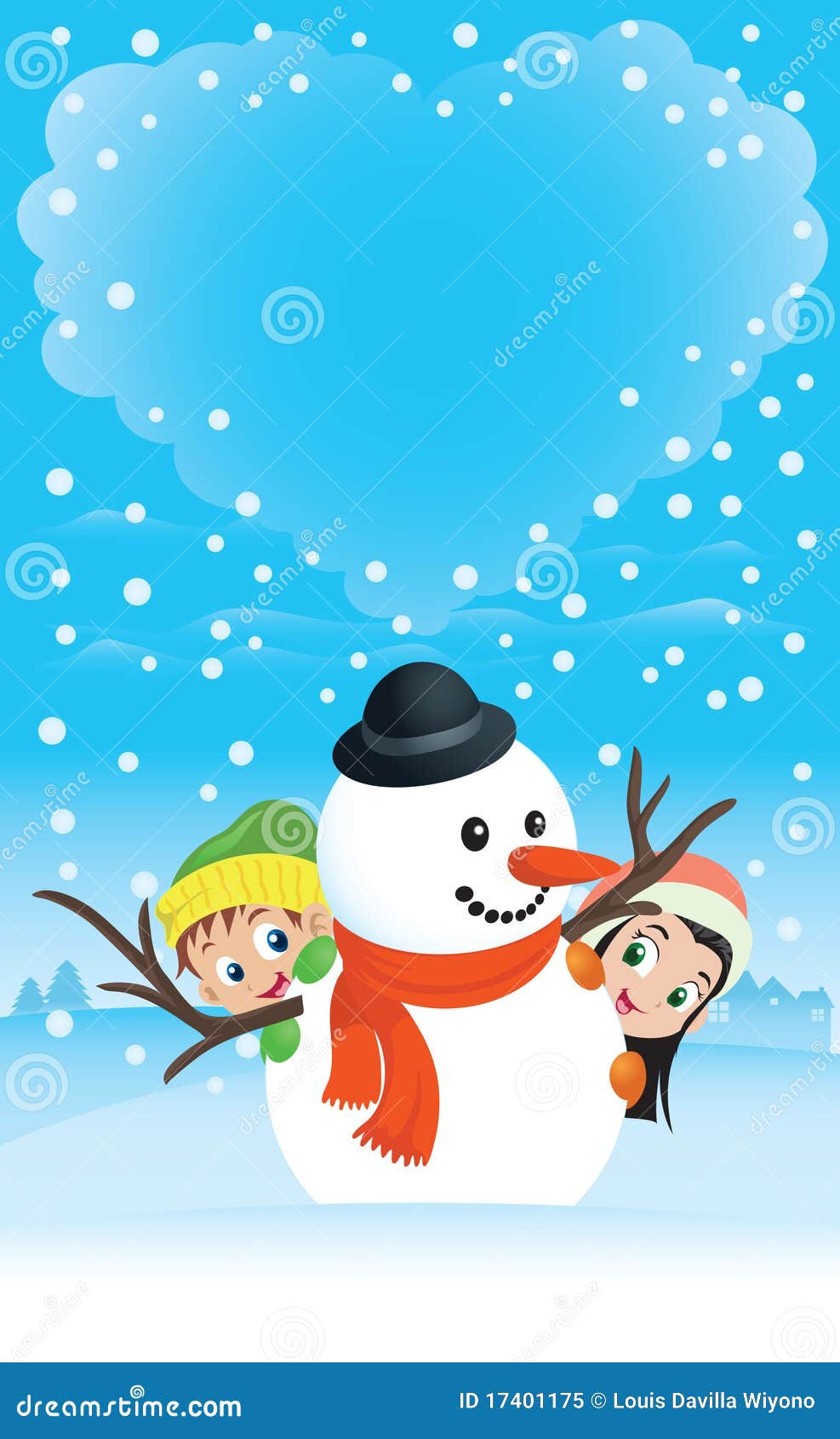 Snowman Scene with Heart-Shaped Cloud Stock Vector - Illustration of ...