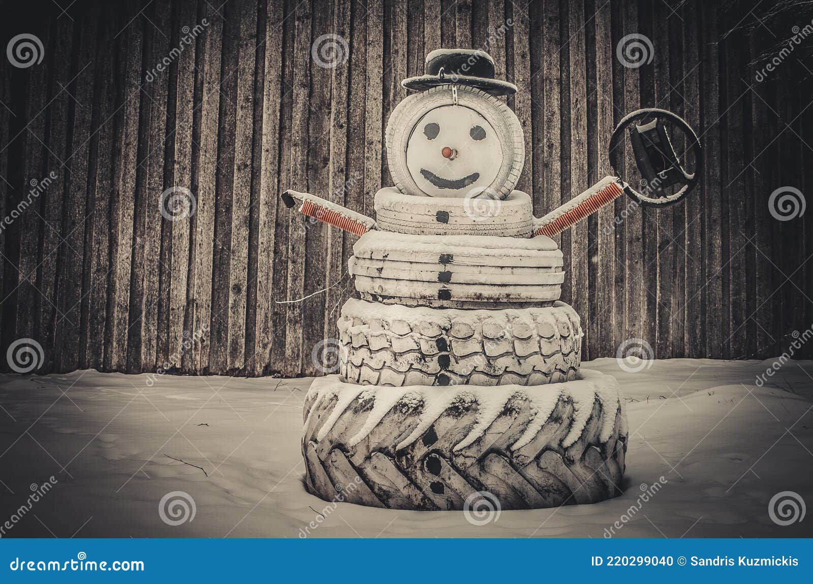 Snowman Sculpture Made of Tires Stock Photo - Image of decoration ...