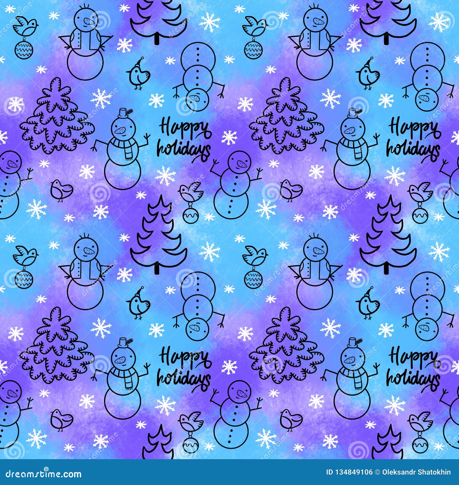 Snowman Illustration Seamless Pattern. Winter Background Stock ...