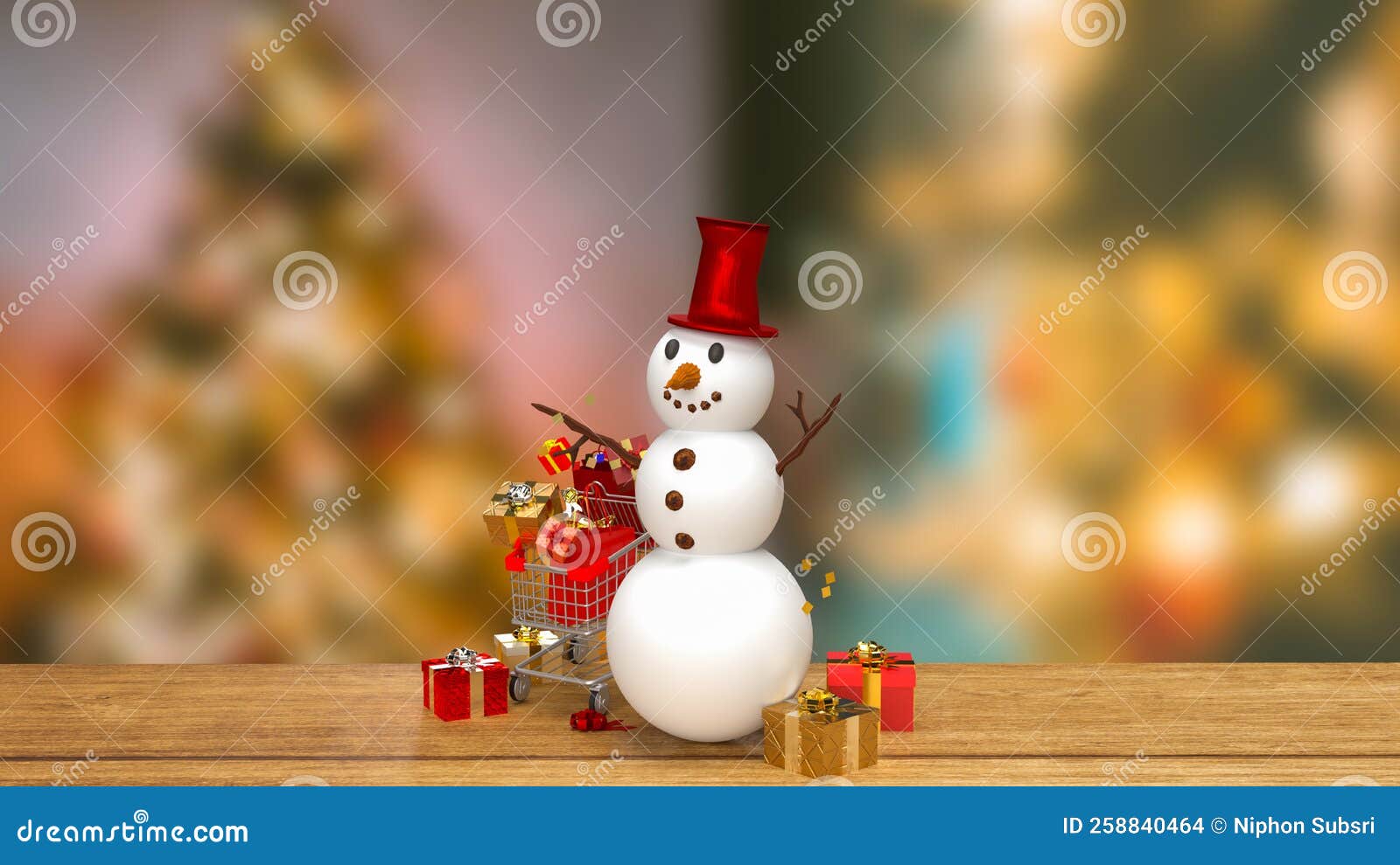 The Snowman and Shopping Cart for Holiday Concept 3d Rendering Stock ...