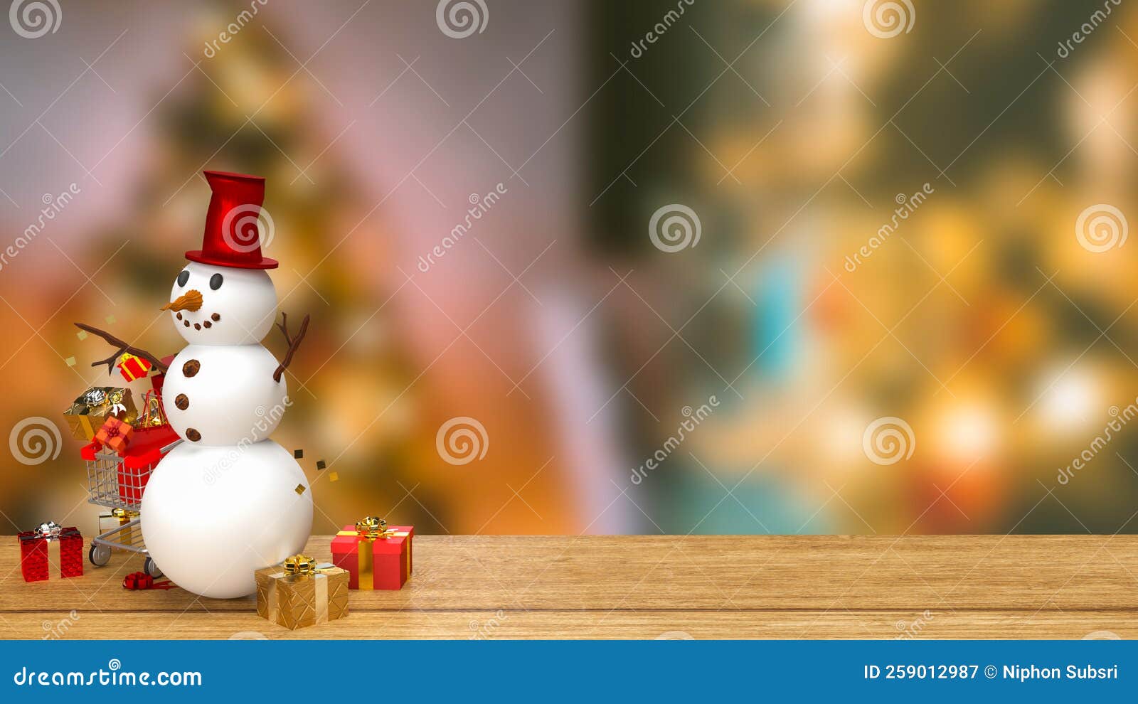 The Snowman and Shopping Cart for Holiday Concept 3d Rendering Stock ...
