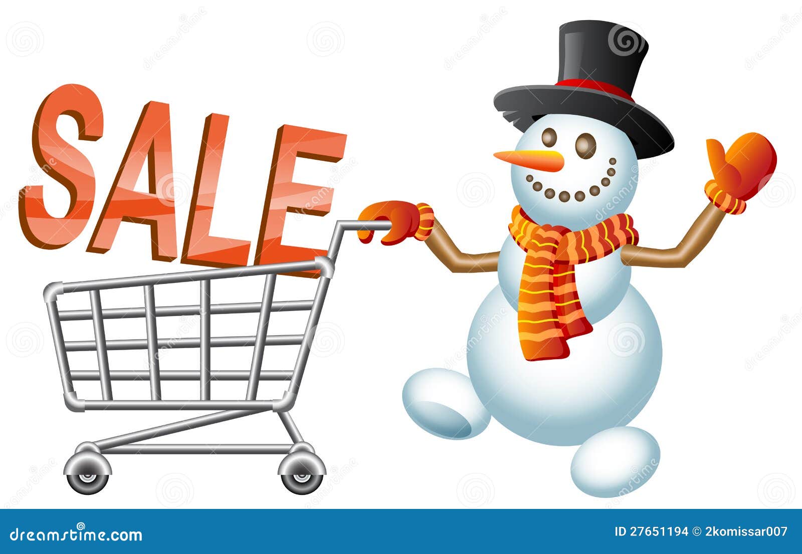 Snowman and shoppingcart stock vector. Illustration of january - 27651194