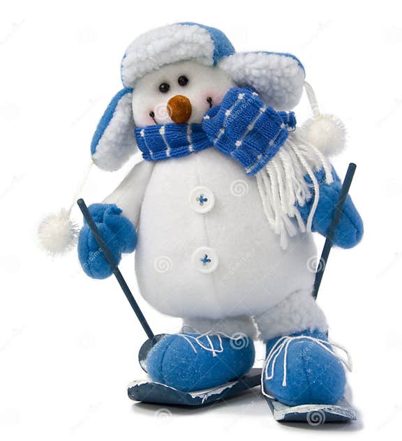 Snowman in ski isolated stock image. Image of white, cotton - 12689803
