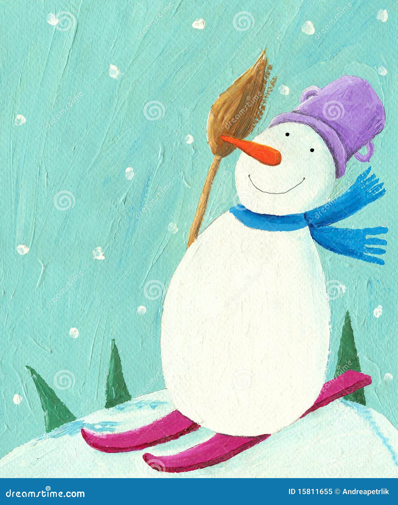 Snowman skiing stock illustration. Illustration of cold - 15811655