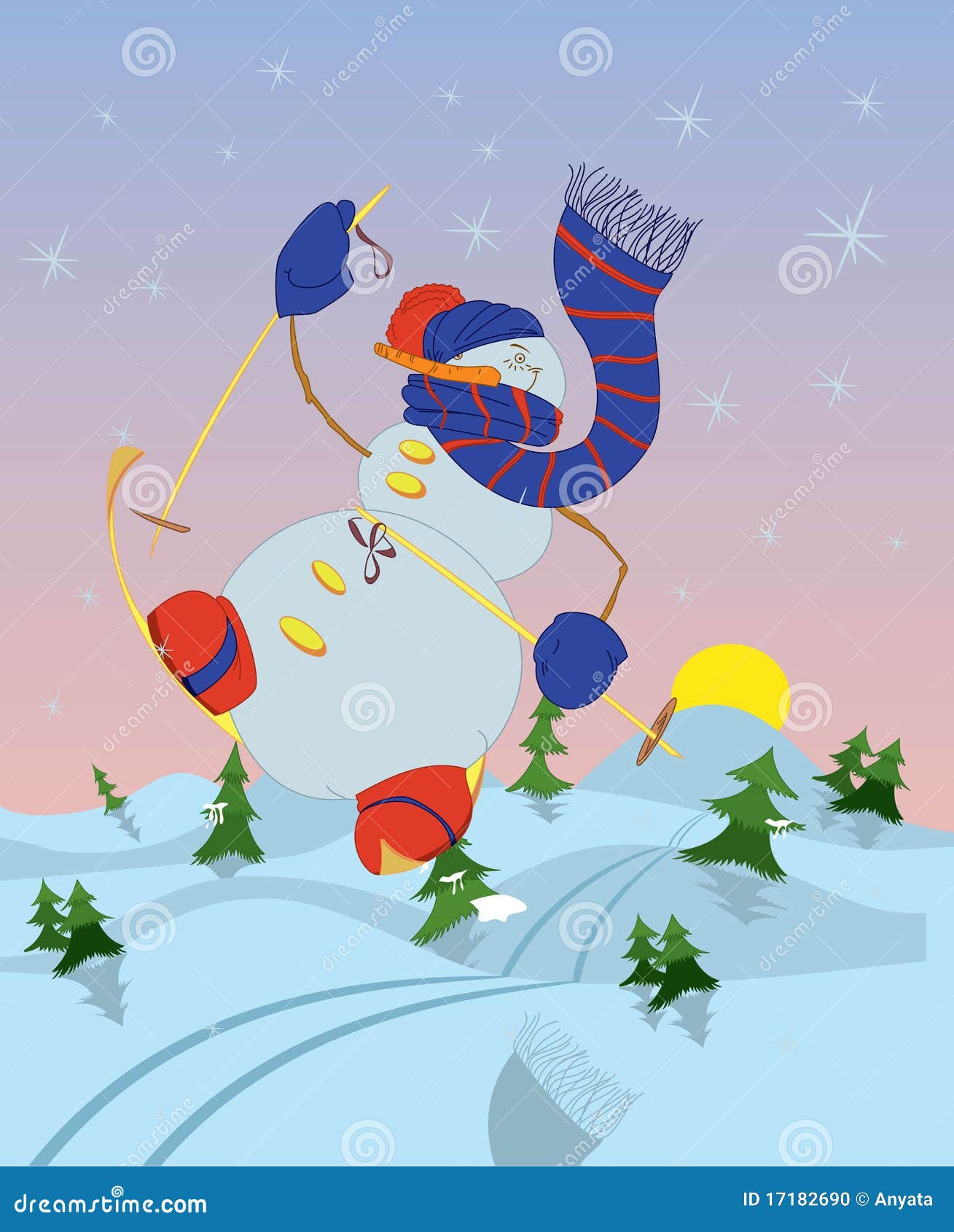 Snowman Skiing in the Morning Stock Vector - Illustration of boots ...