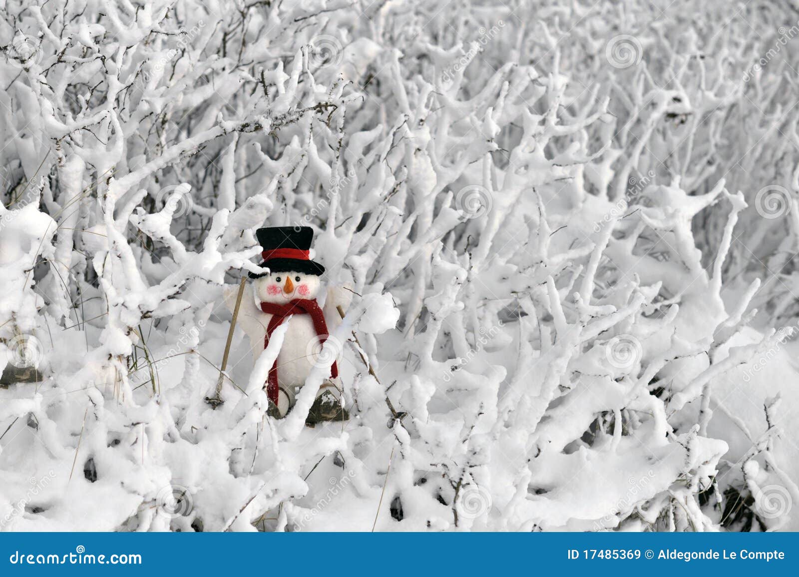 Snowman Skiing in Winter Landscape Stock Image - Image of idylic ...