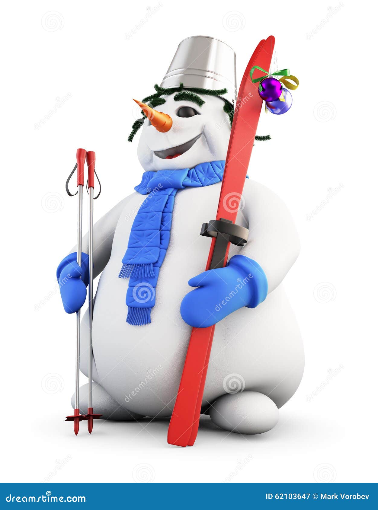 Snowman, Skis And Two Wooden Sleds With Him Stock Photography ...