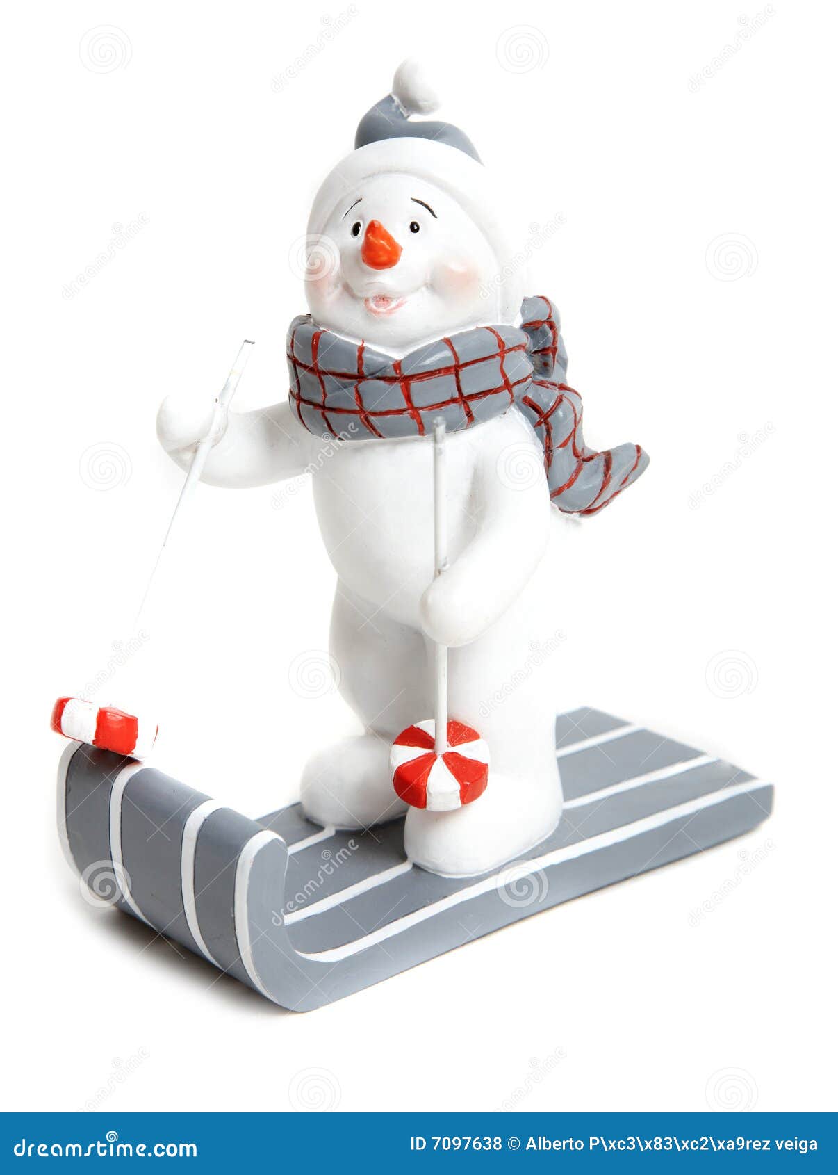 Snowman on a sleigh stock photo. Image of holiday, happy - 7097638