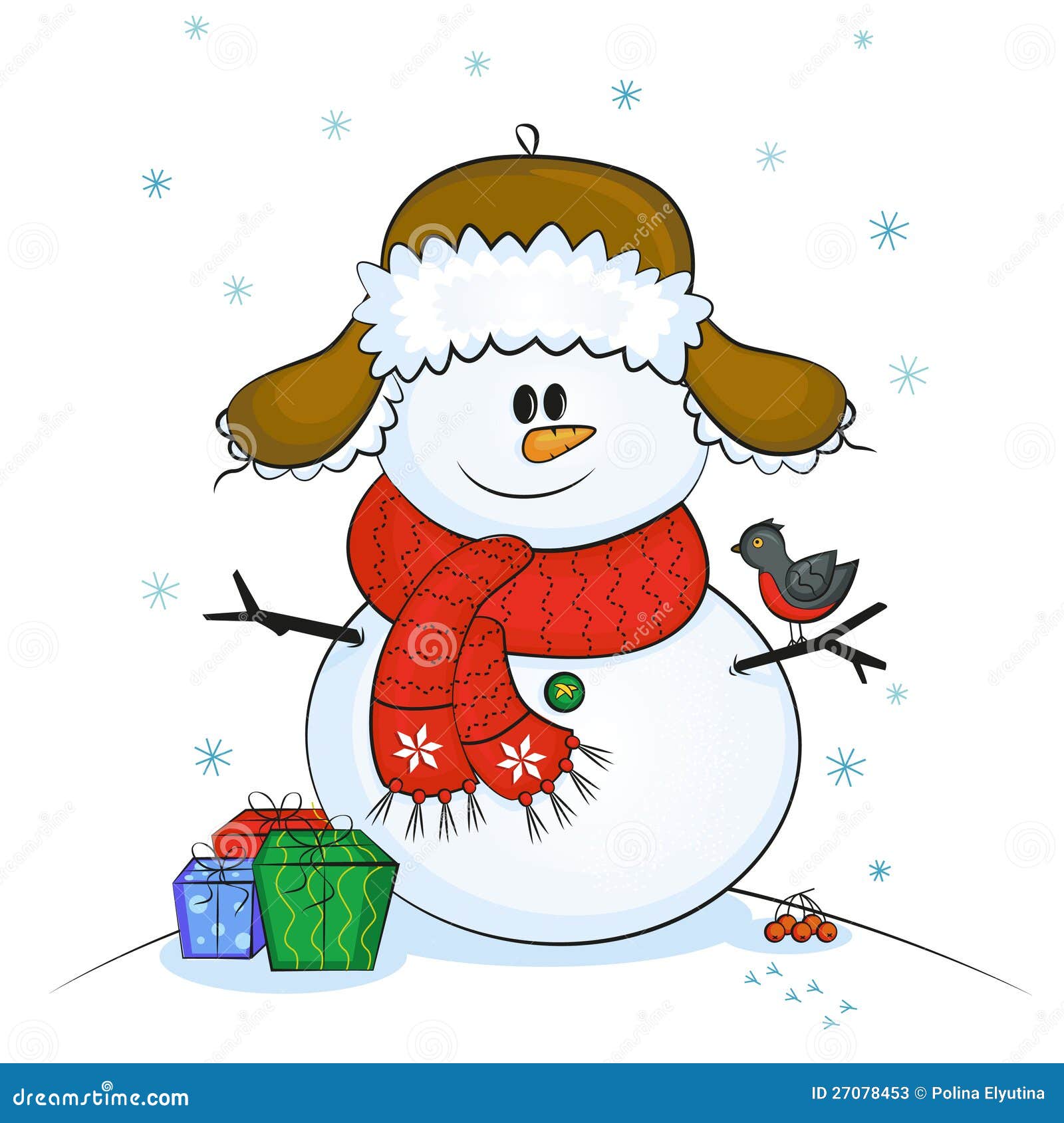 Snowman with small bird stock vector. Illustration of characters - 27078453