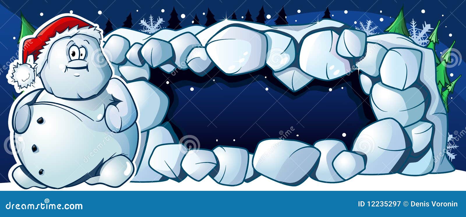 Snowman and a snow cave stock vector. Illustration of blue - 12235297