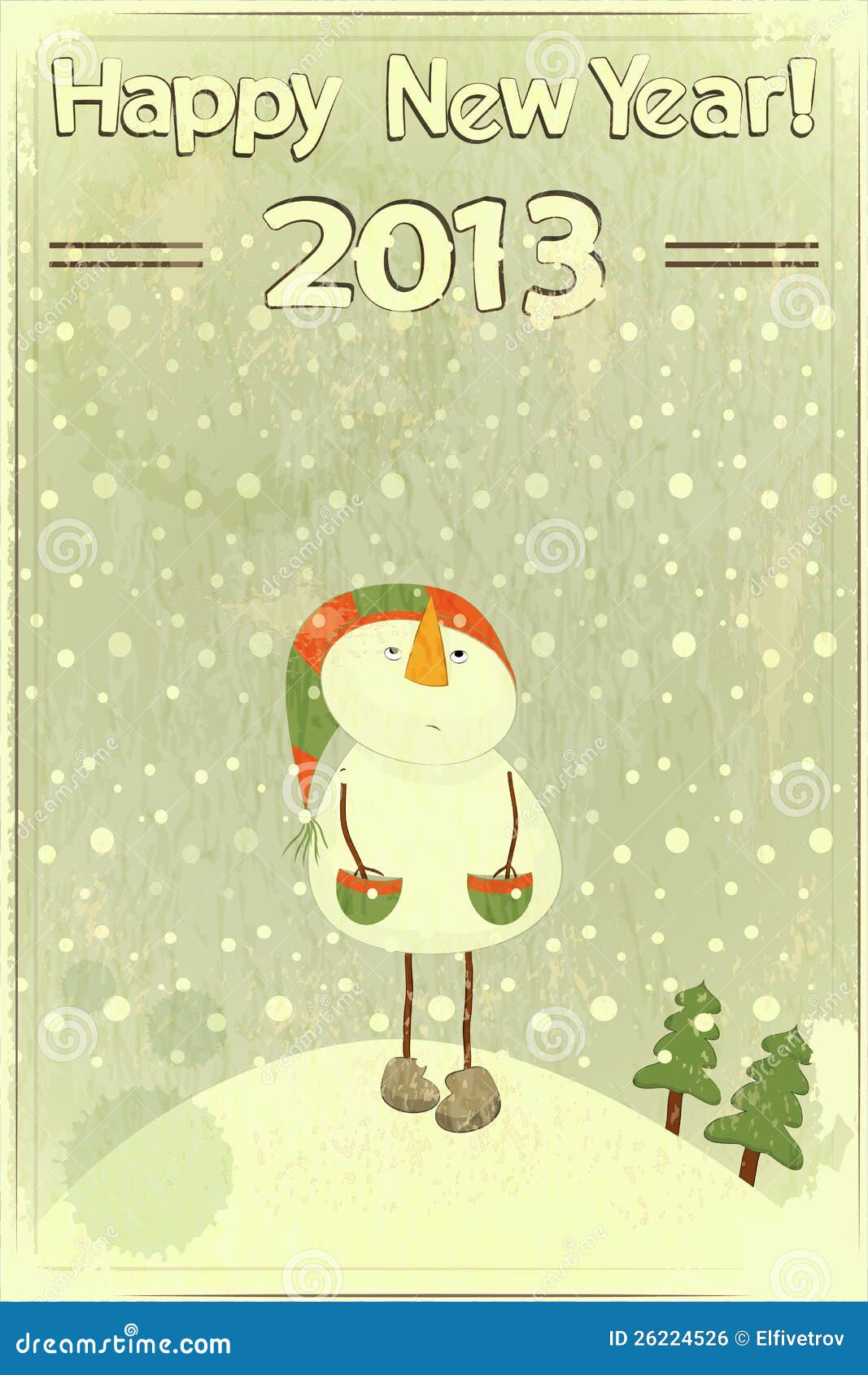 Snowman and Snow - Postcard in Retro Style Stock Vector - Illustration ...