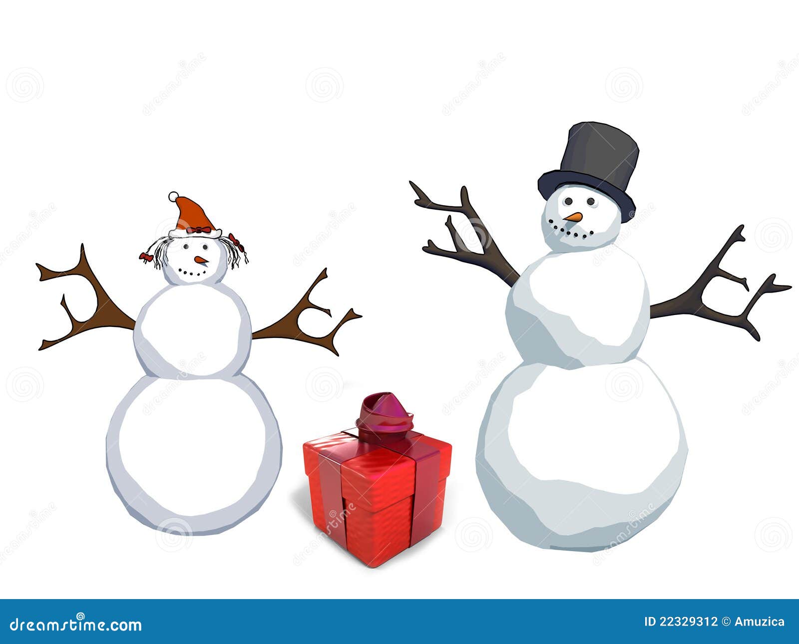 Snowman and Snow Woman with Gift Box Stock Illustration - Illustration ...