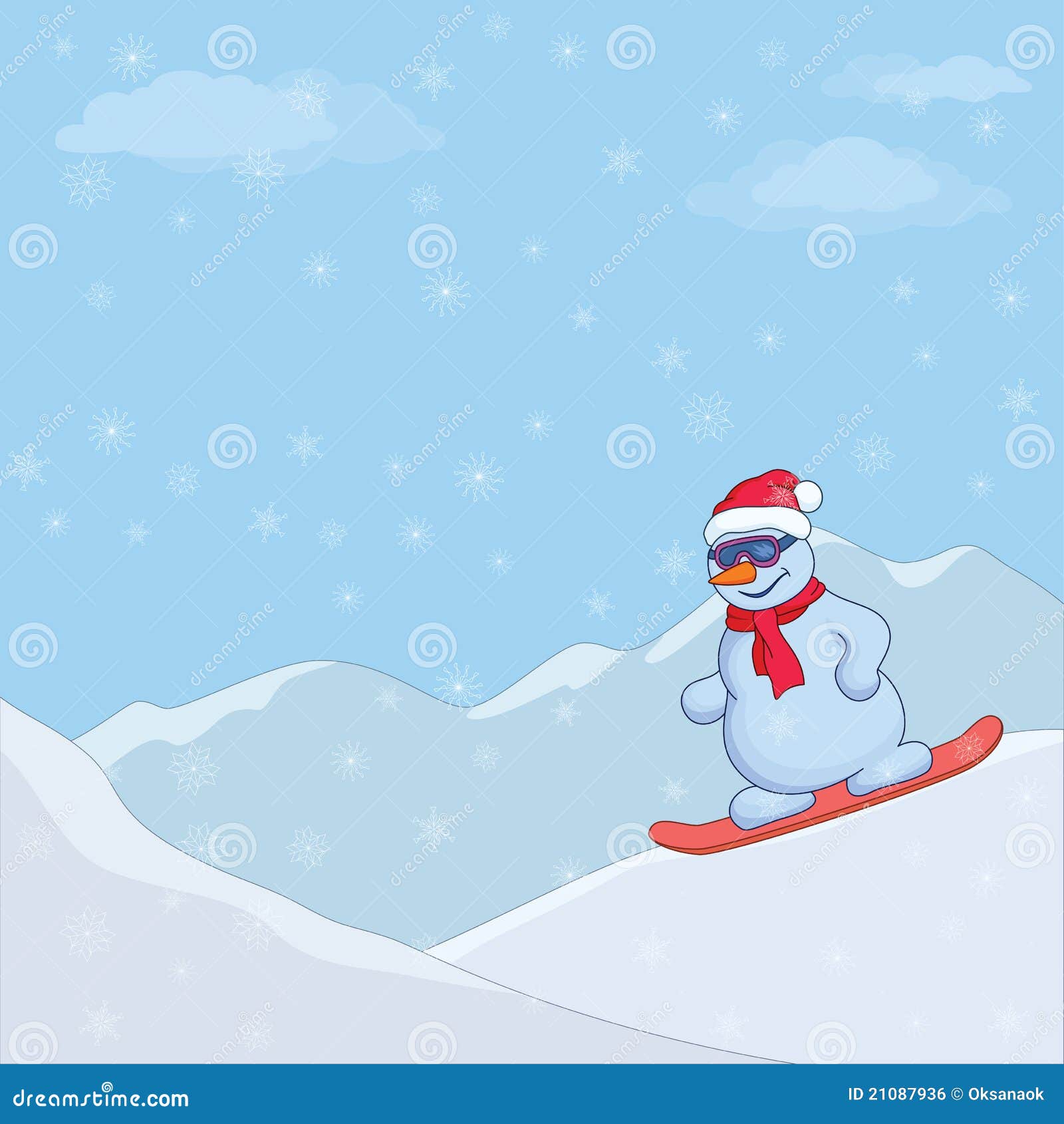 Snowman on a snowboard stock vector. Illustration of single - 21087936