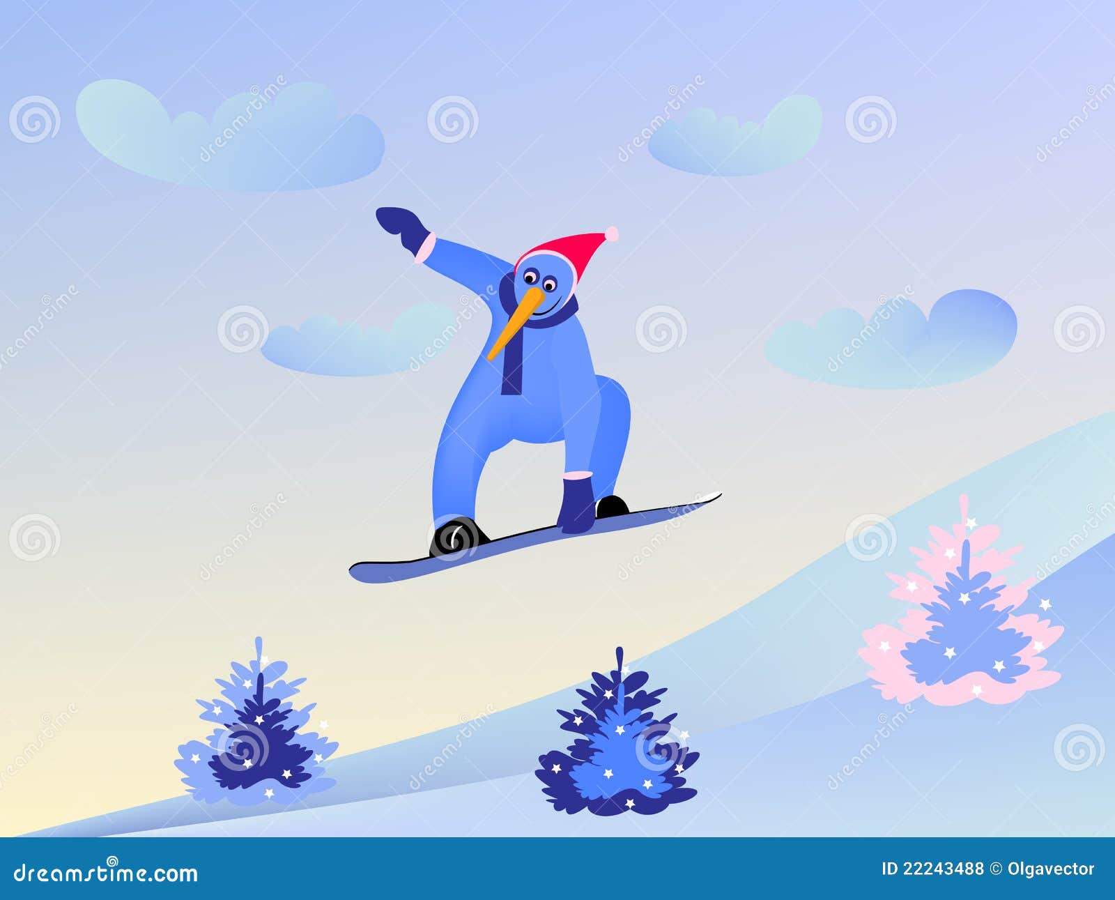 Snowman and snowboard. stock vector. Illustration of flank - 22243488