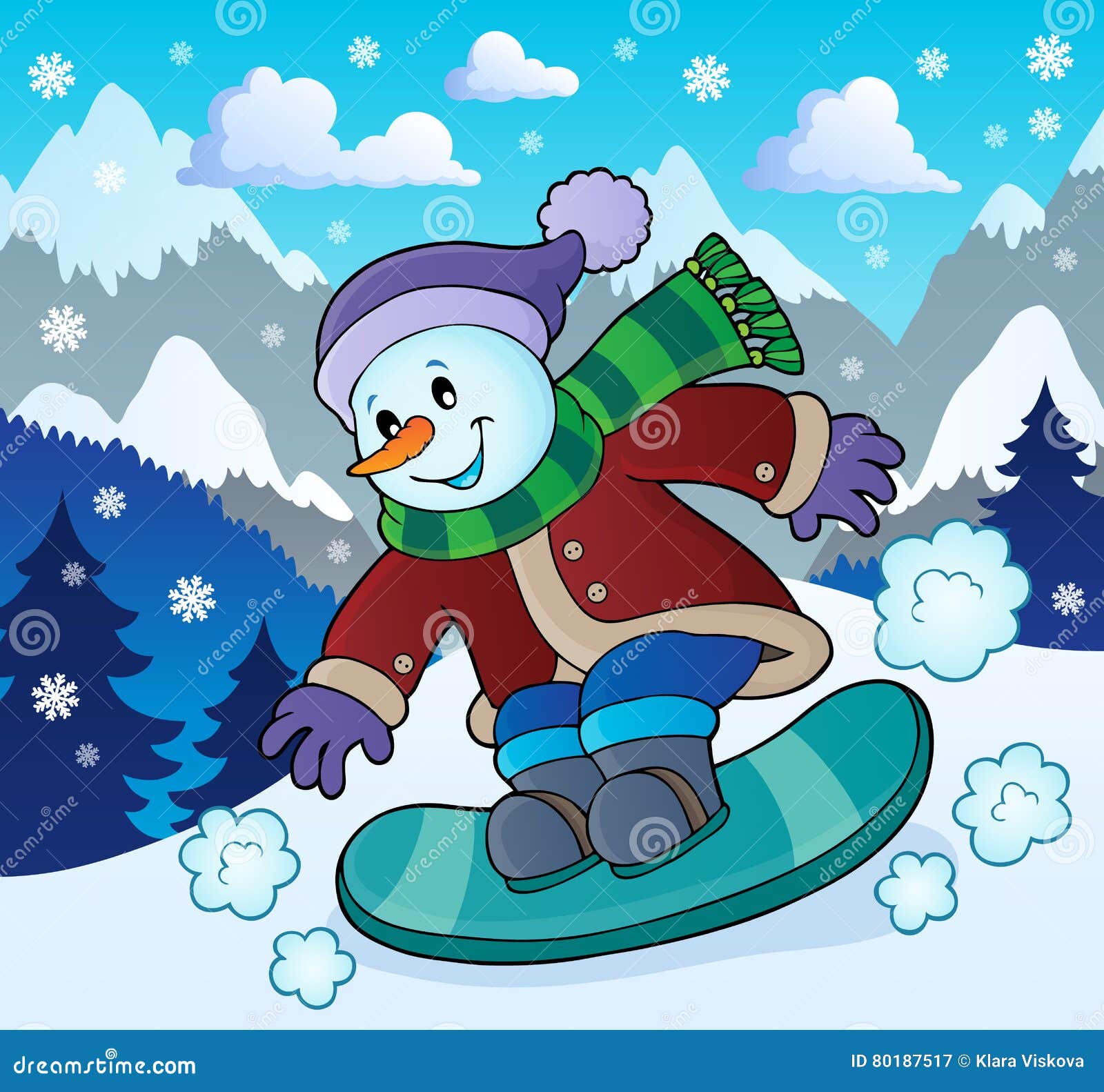 Snowman on Snowboard Theme Image 2 Stock Vector - Illustration of glove ...