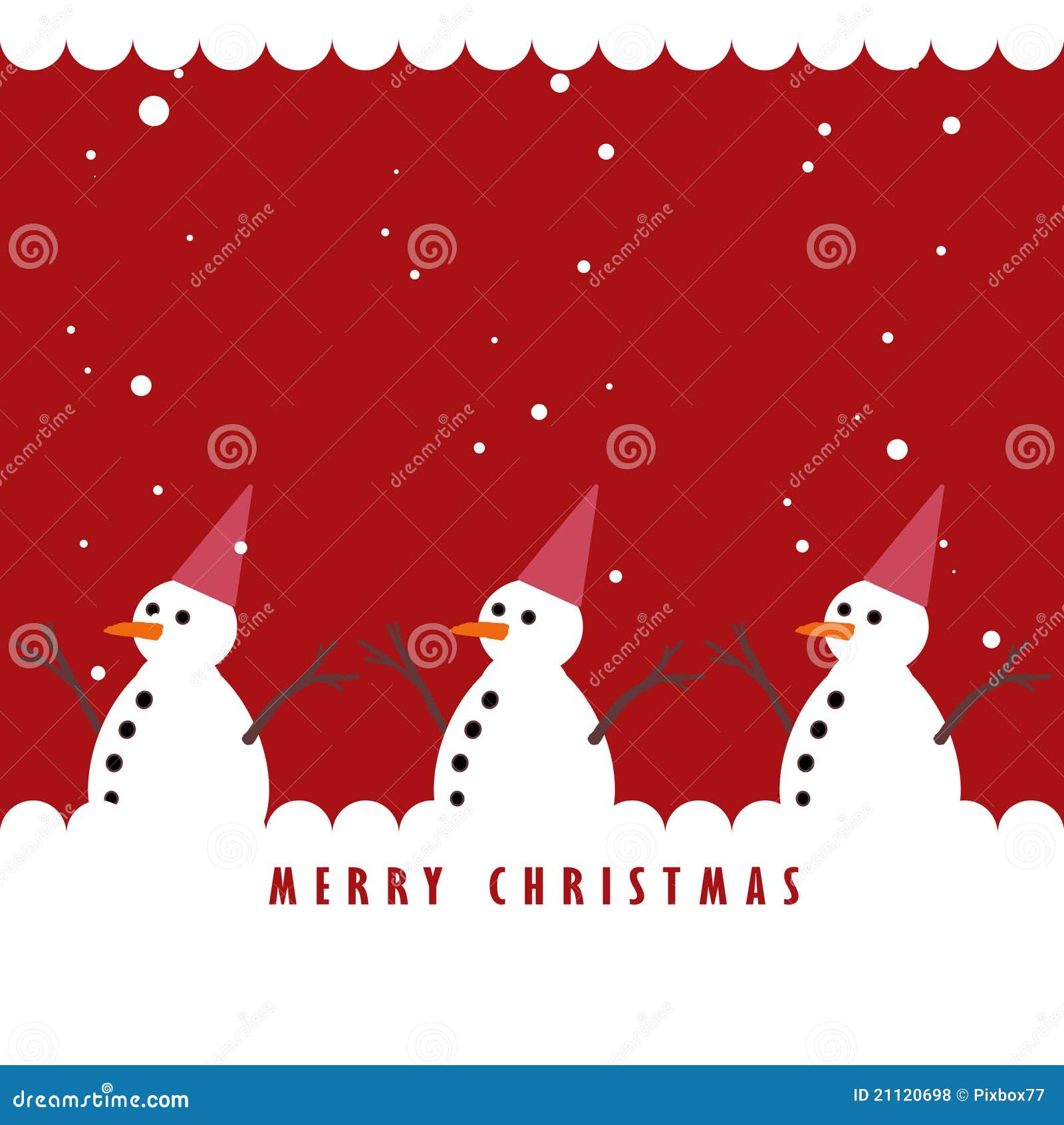 Snowman and the Snowing on Red Background Stock Illustration ...