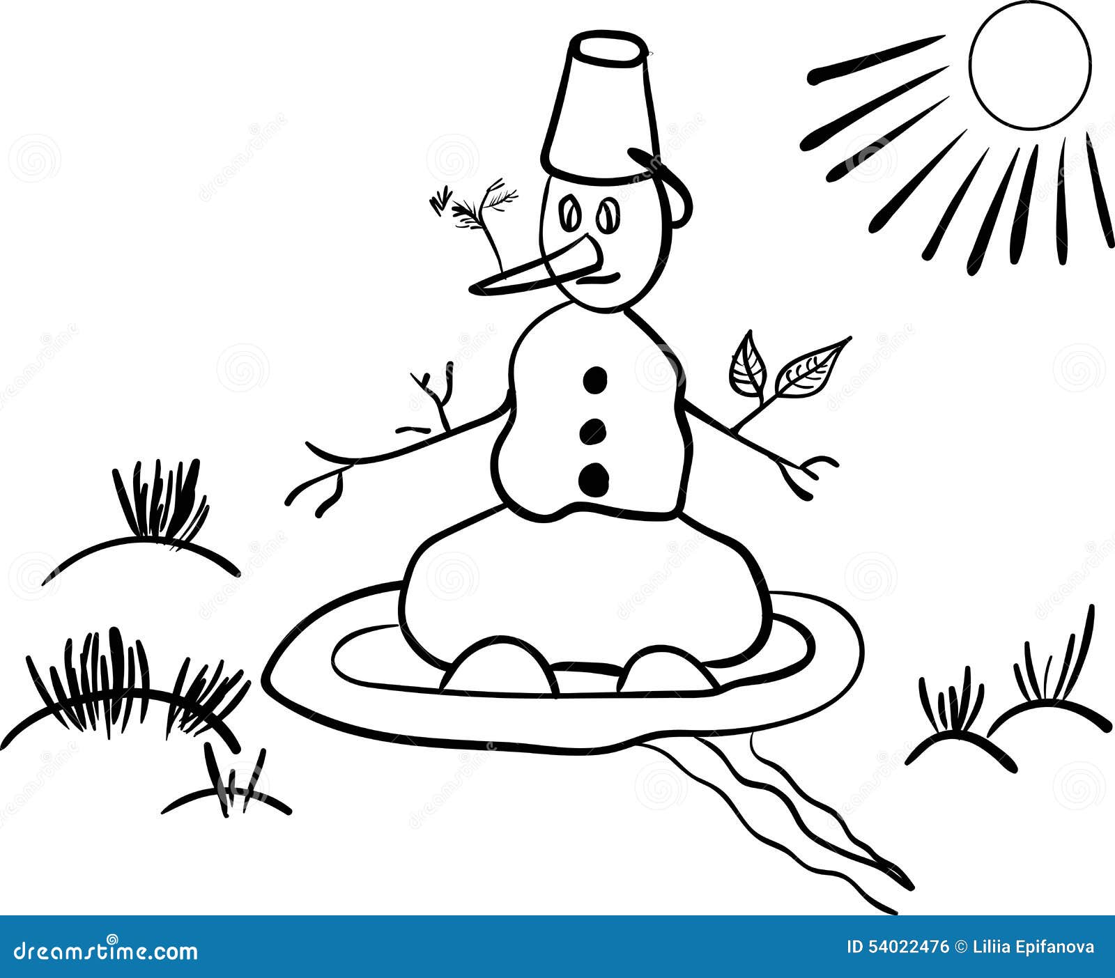 Snowman in the Spring of Comic Illustration Stock Vector - Illustration ...