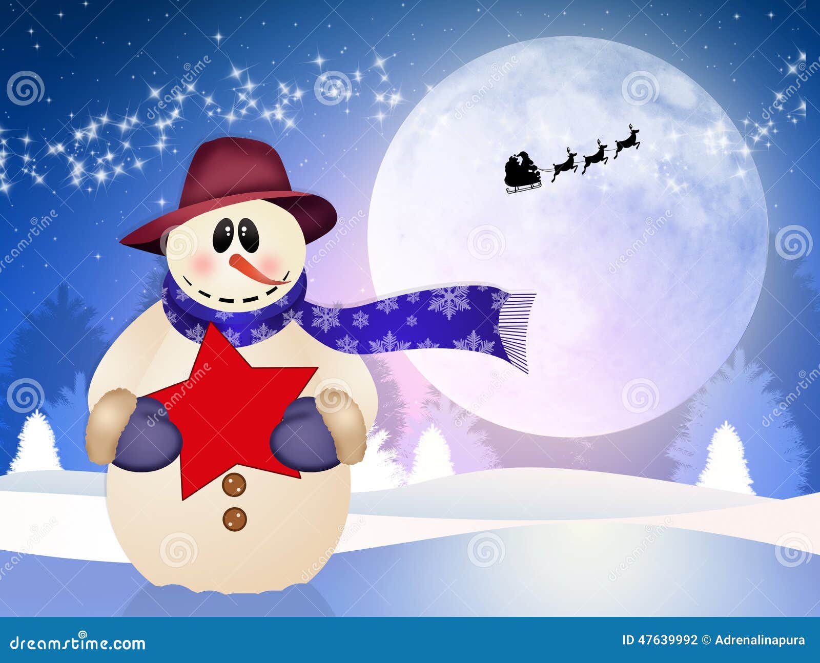 Snowman with star stock illustration. Illustration of christmas - 47639992
