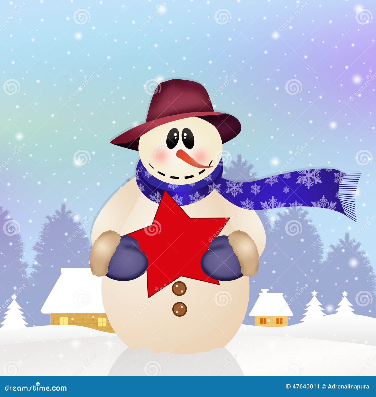 Snowman with star stock illustration. Illustration of event - 47640011