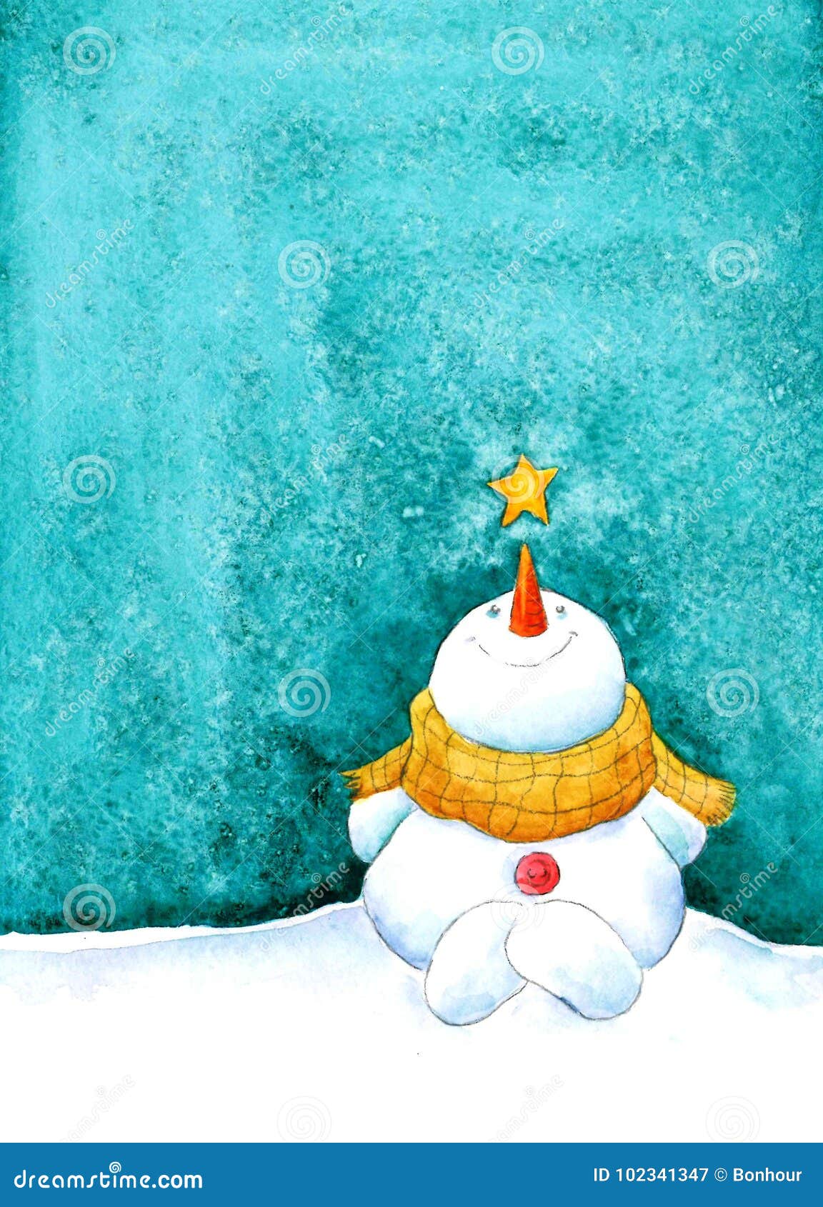 Snowman with star stock illustration. Illustration of greeting - 102341347