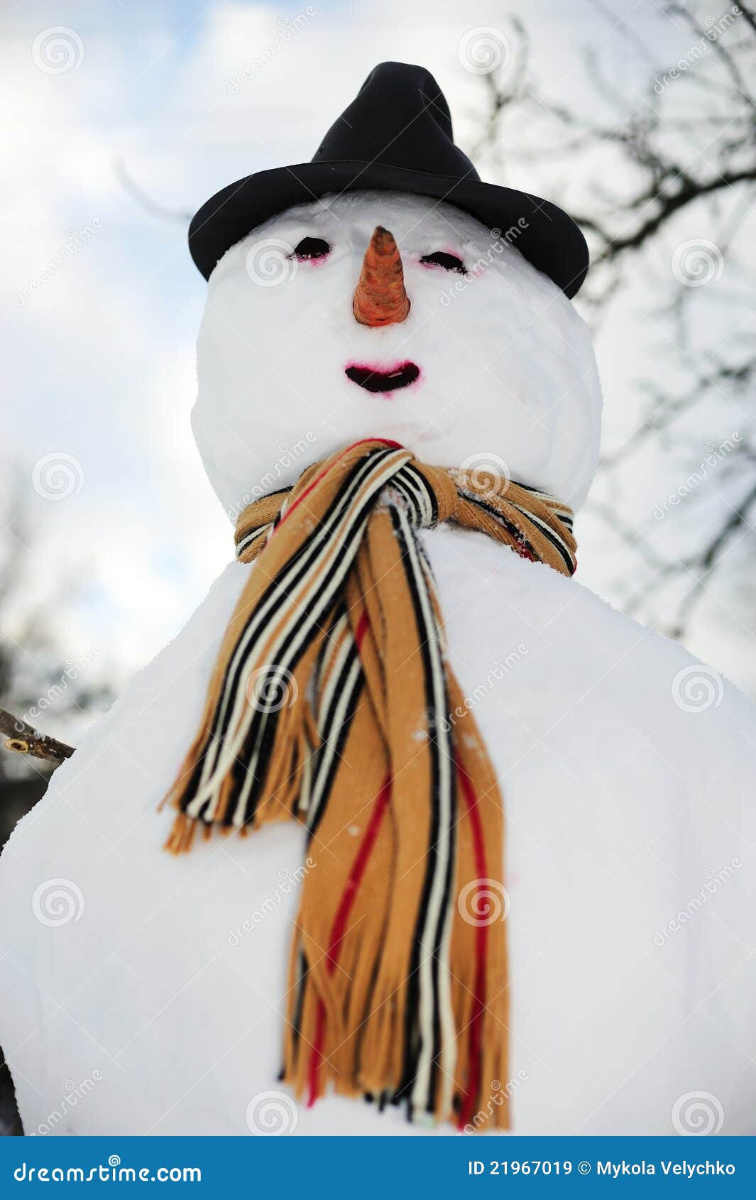 Snowman in striped scarf stock image. Image of snow, face - 21967019