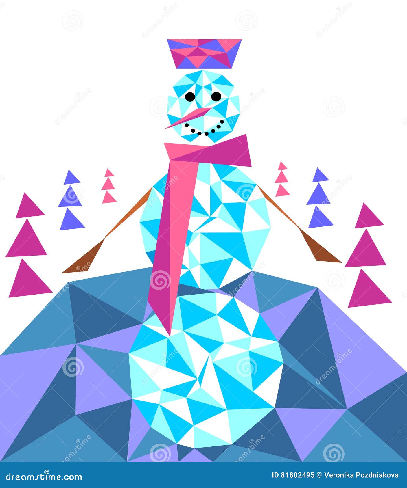 Snowman in the Style of a Polygon on a Background of a Winter Forest ...