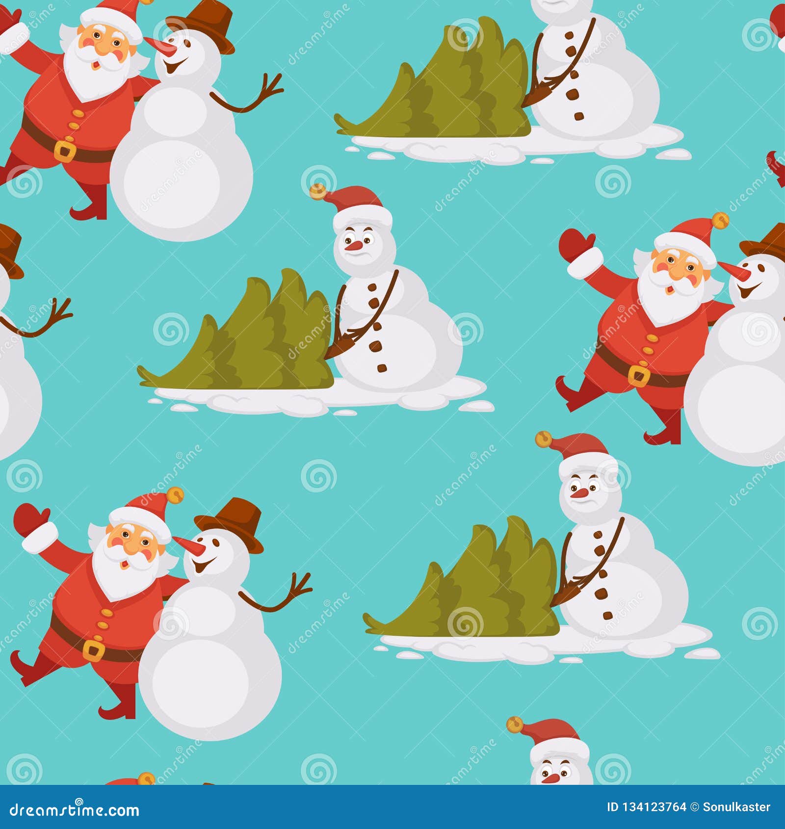 Snowman Sunbathing Vector Seamless Pattern of Winter Character Wearing ...