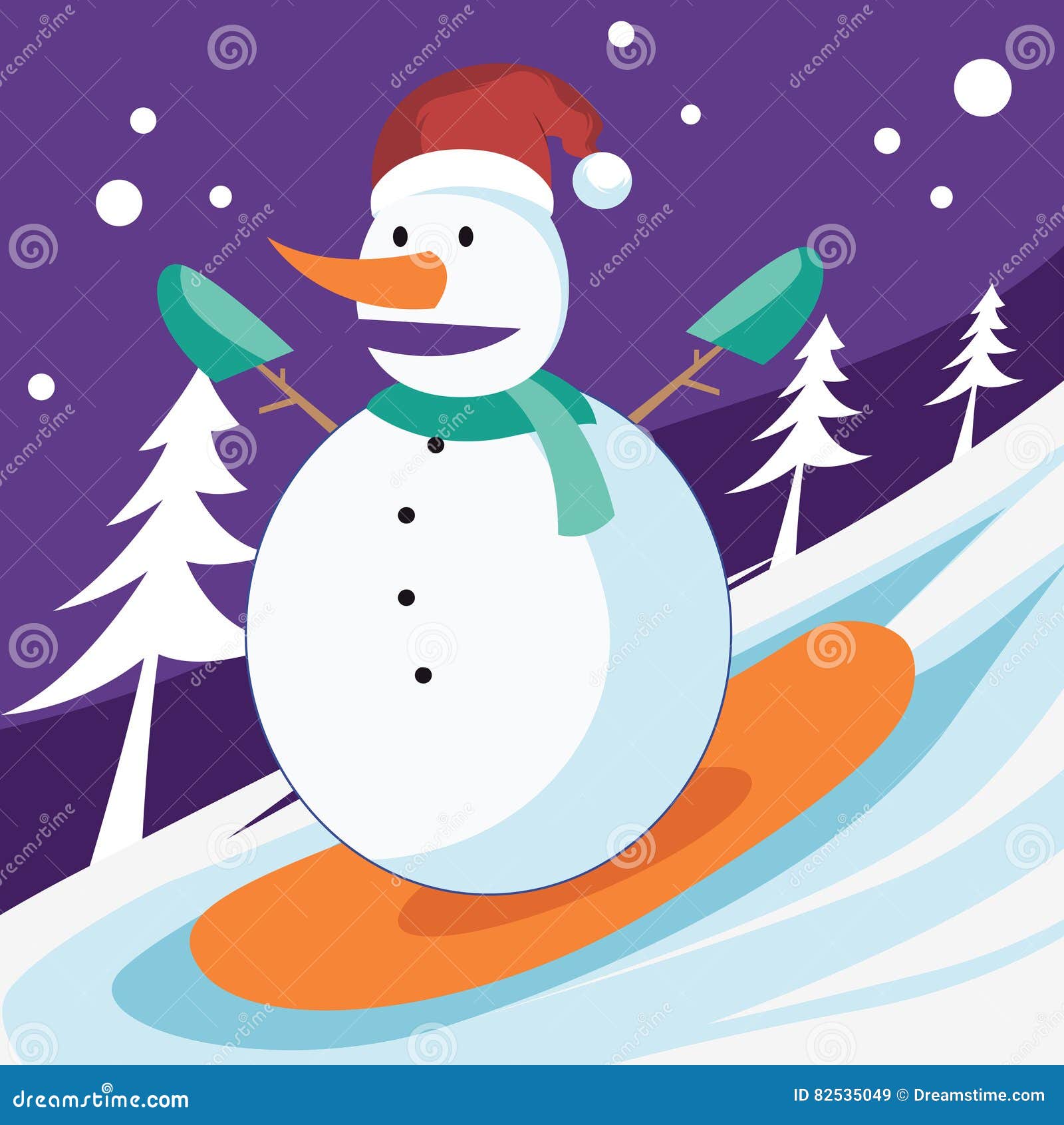 Snowman Surfing on the Snow Stock Illustration - Illustration of winter ...